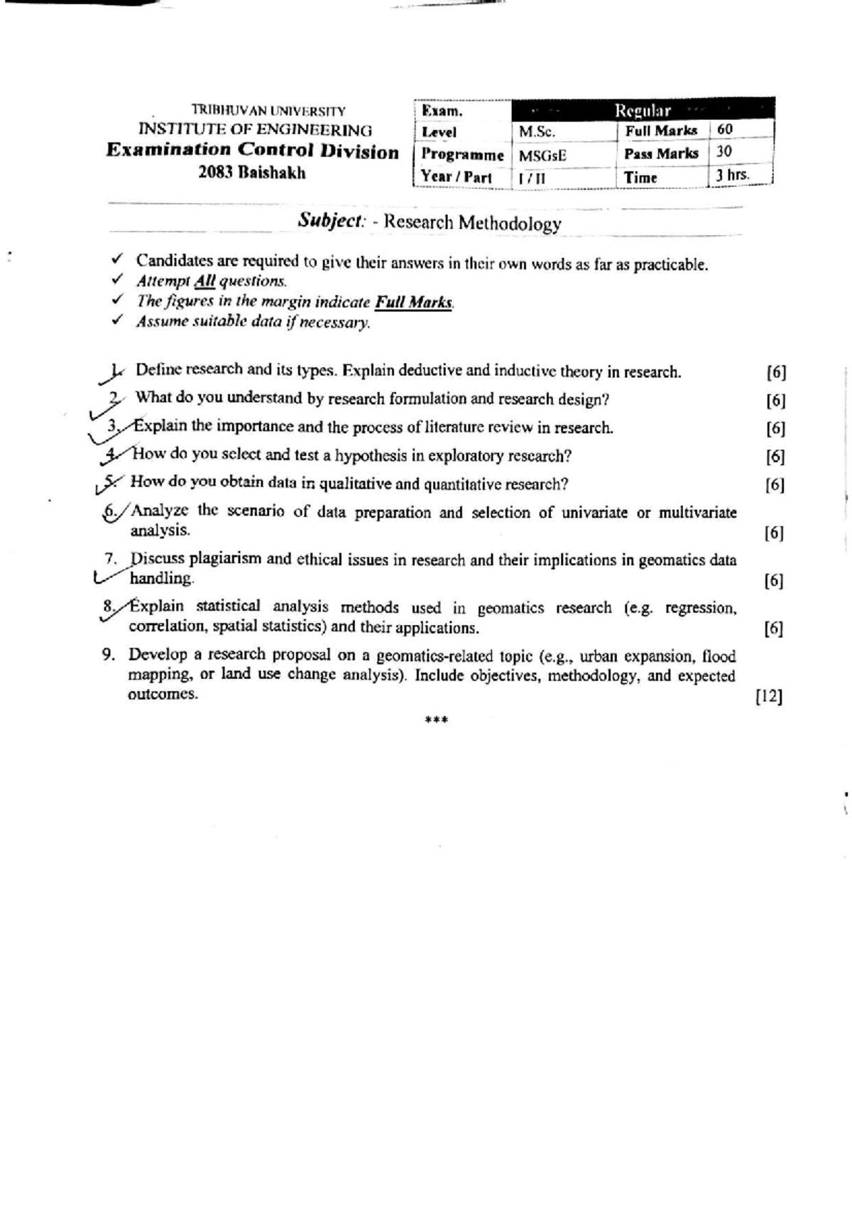 Research Methodology Exam Questions - M.Sc. MSGsE - Studocu