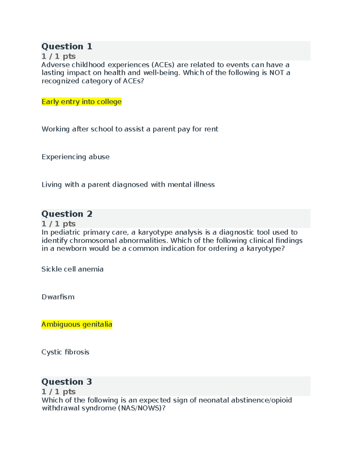 Pediatric Nursing Quiz QID: 4613132 - 4339382 - Studocu