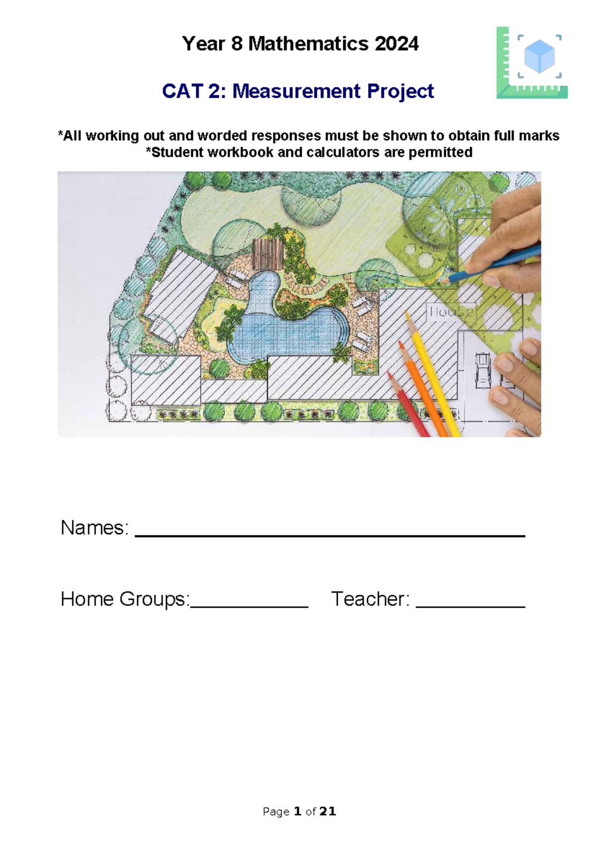 Booklet - 2024 Year 8 Measurement Project Final - Year 8 Mathematics ...