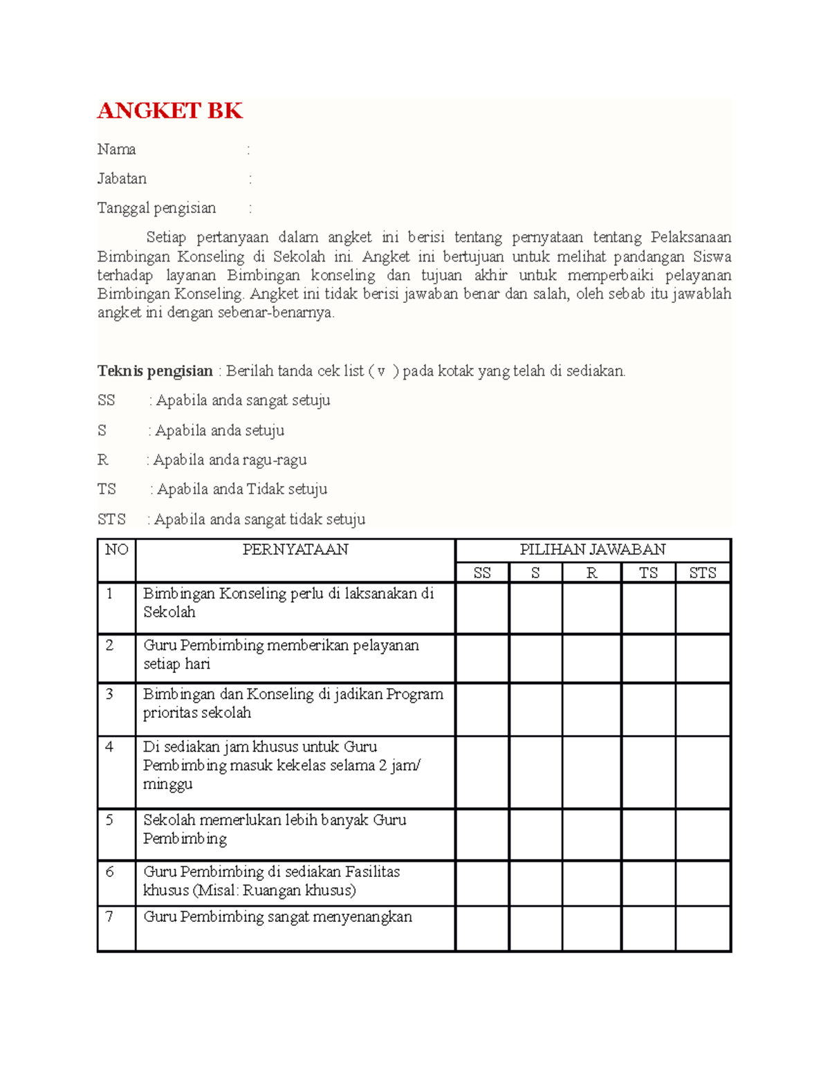 Angket BK untuk Penilaian Pelayanan Bimbingan Konseling Siswa - Studocu