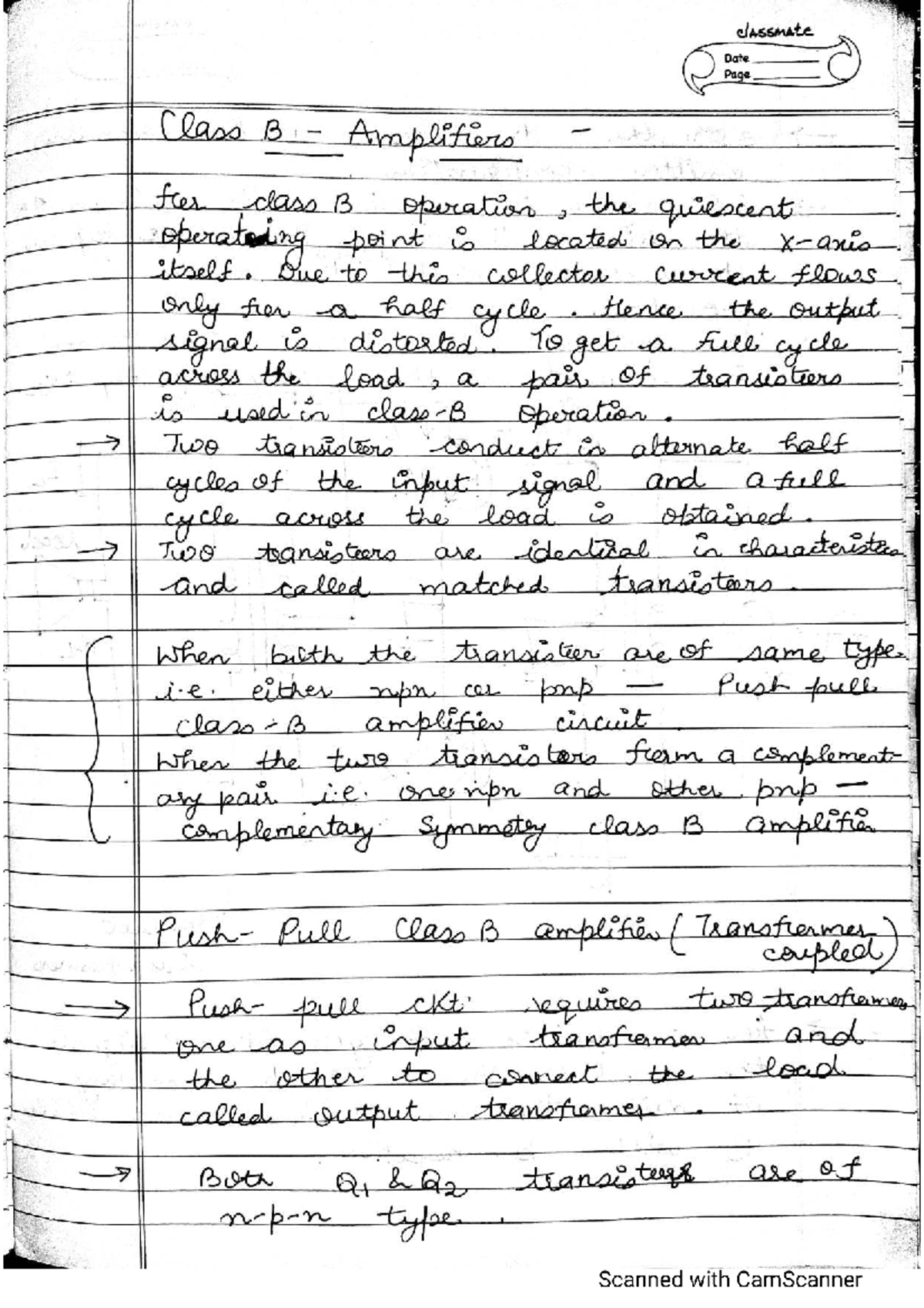 7 BJT Class B Amplifier - Lecture Notes on Operation and Efficiency ...