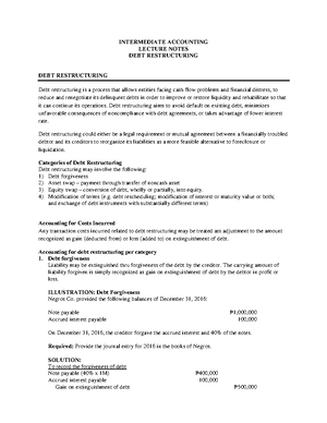 Chapter 9- DEBT Restructuring - CHAPTER 9- DEBT RESTRUCTURING Debt restructuring is a situation ...