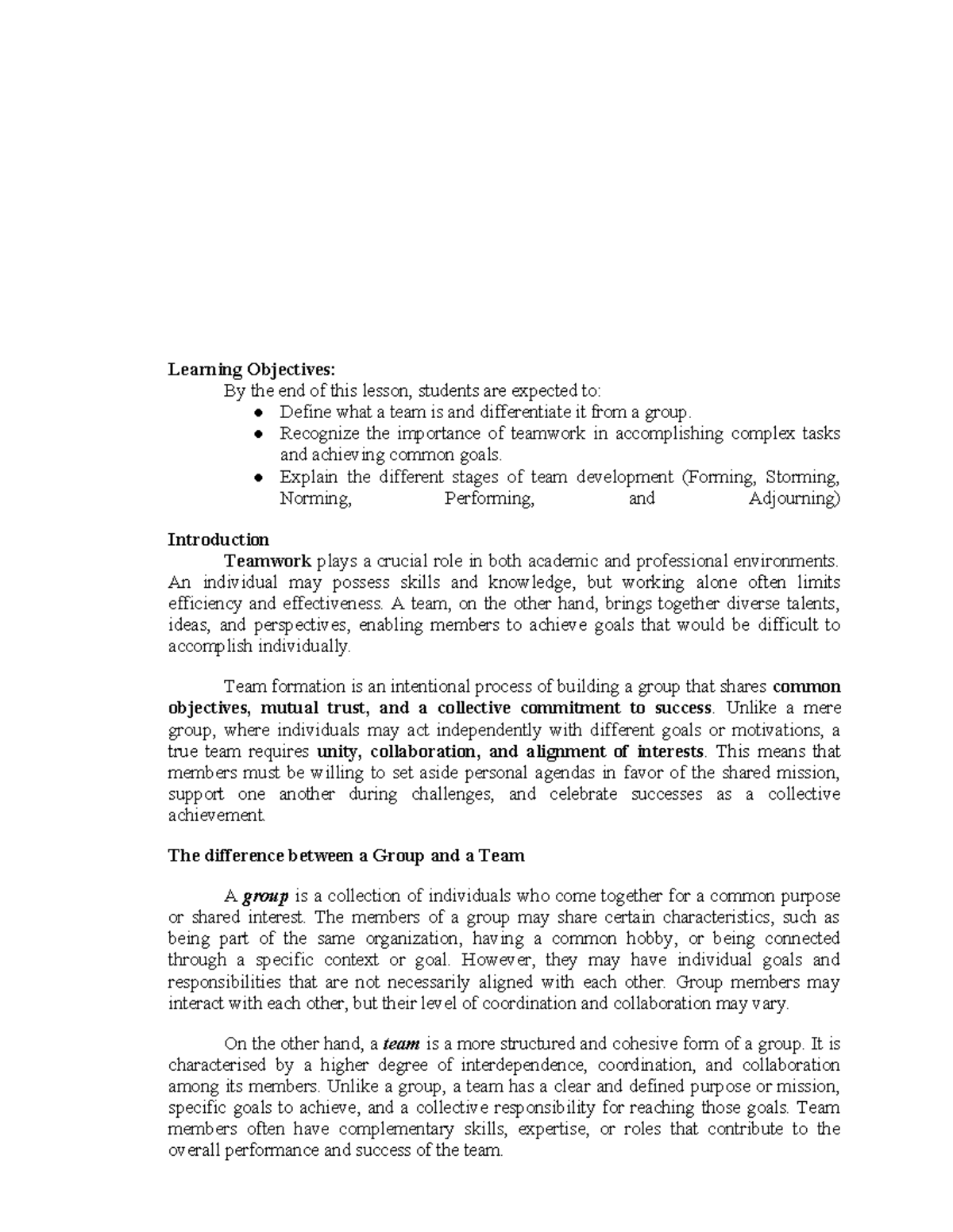 4 - TEAM Formation: Understanding Team Dynamics and Development - Studocu