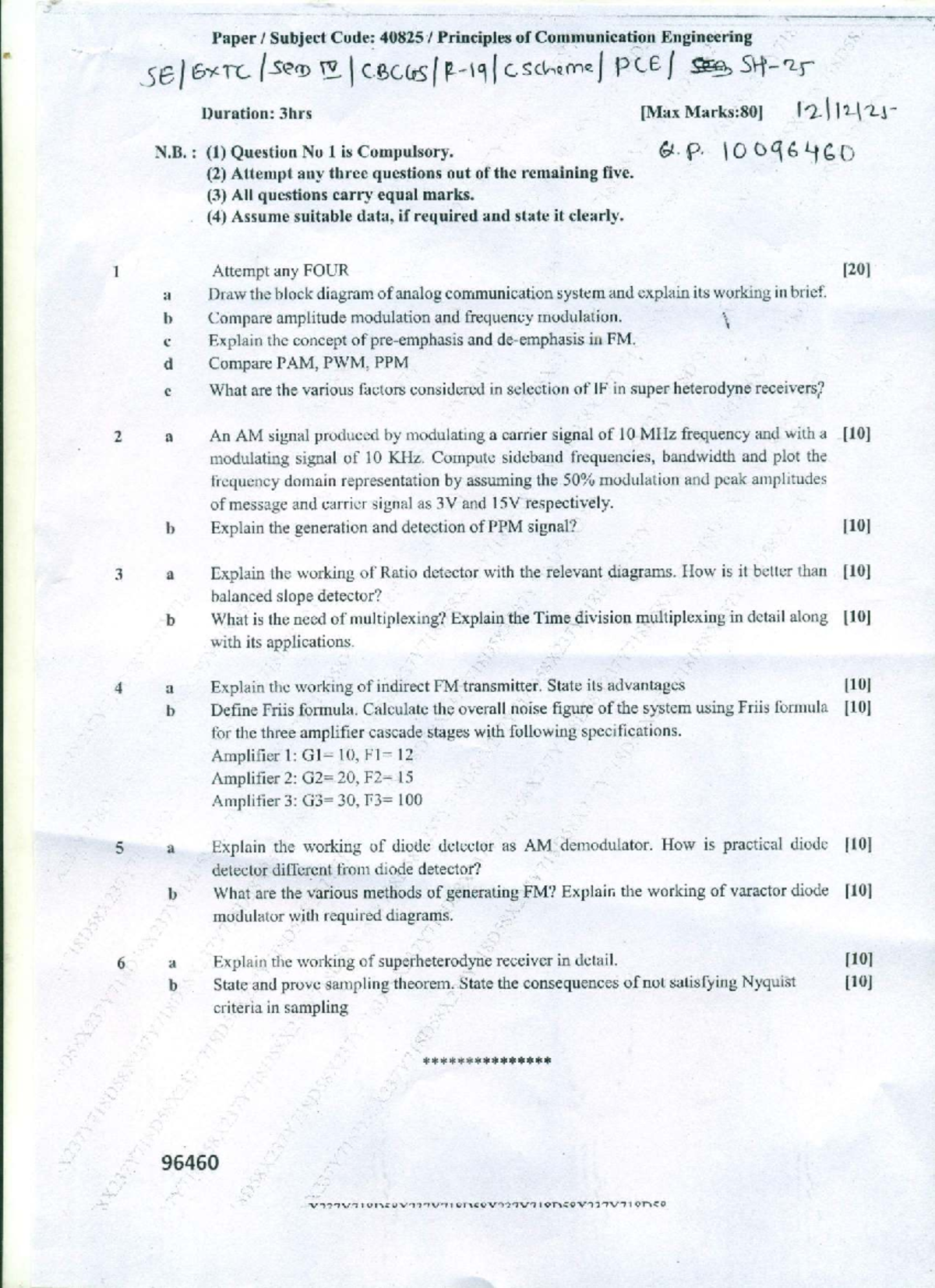 Principles of Communication Engineering 19C Scheme Exam Guide - Studocu