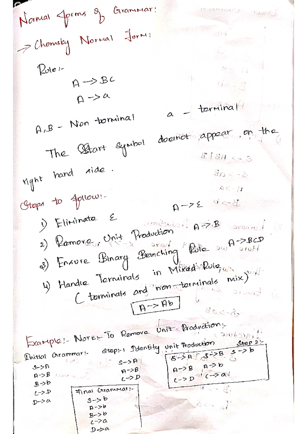 Normal forms NLP - Notes - Normal forms of Grammar: Chomsky Normal A BC ...