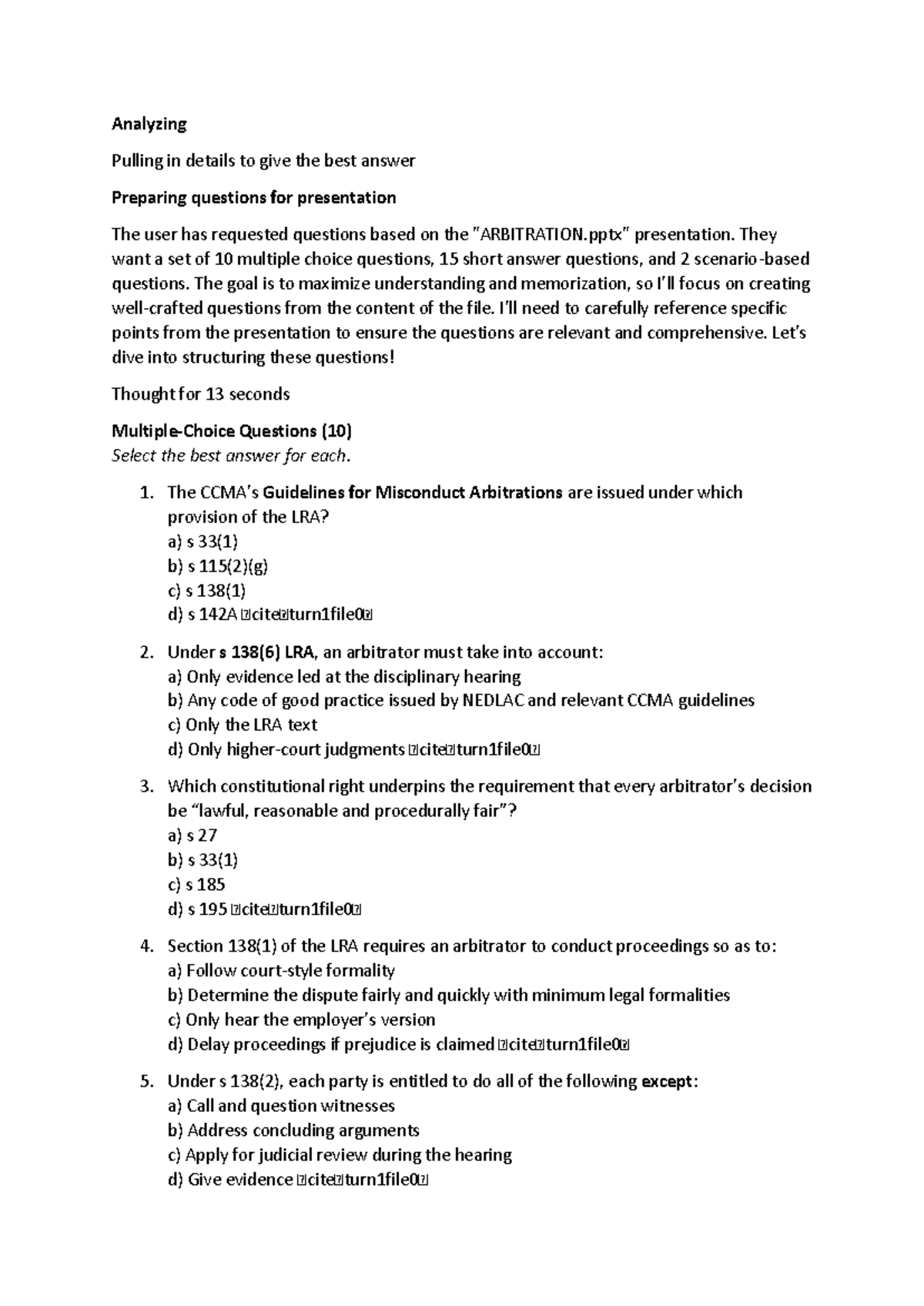 Arbitration Questions: MCQs & Short Answers for LRA Exam Prep - Studocu
