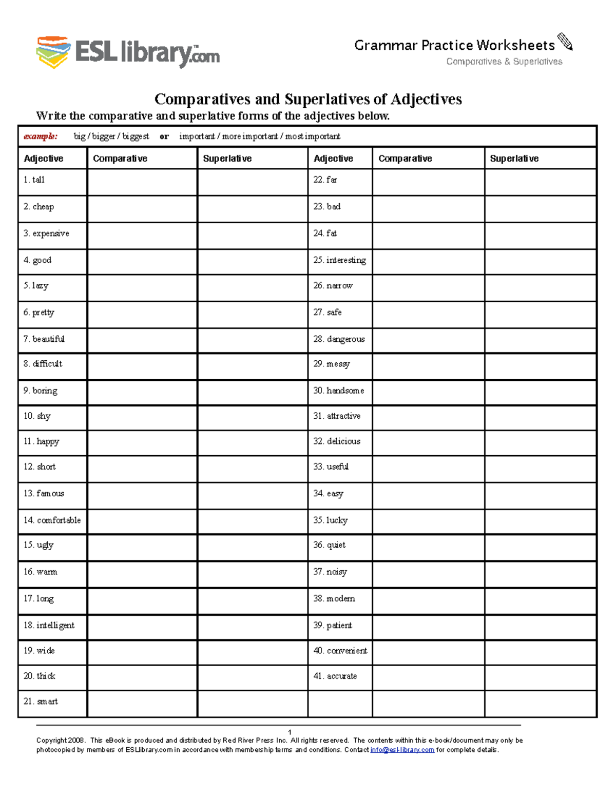 Grammar Practice Worksheets: Comparatives & Superlatives (ESL 101 ...