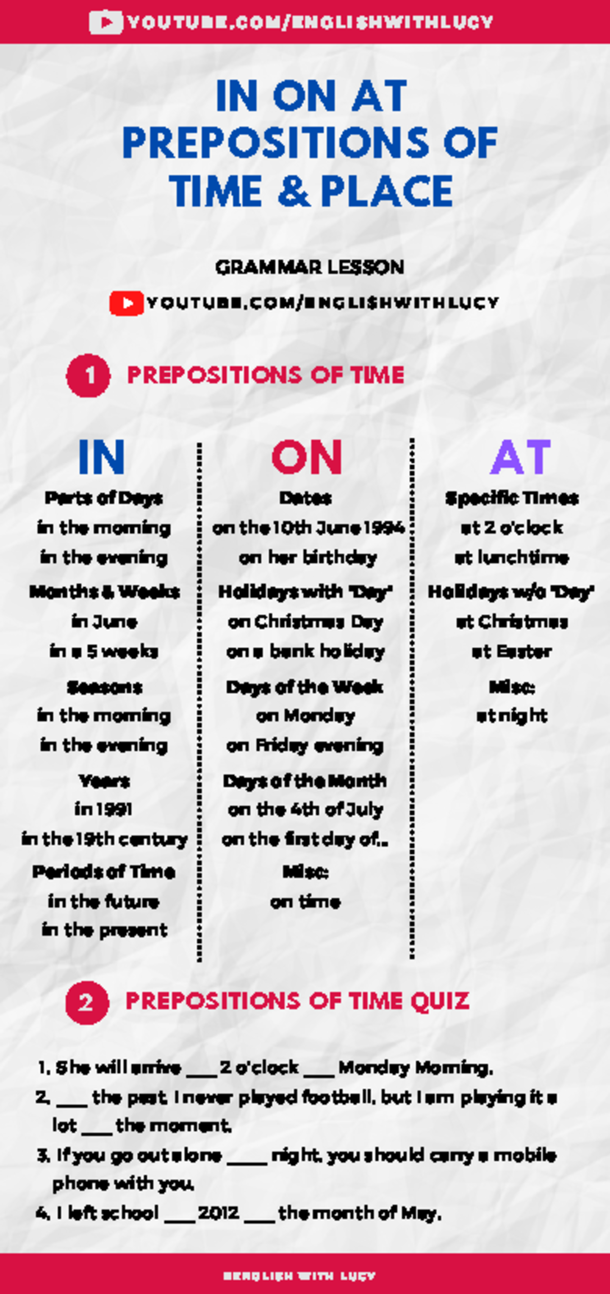 IN ON AT - English Prepositions ON AT IN by Lucy - IN ON AT ...