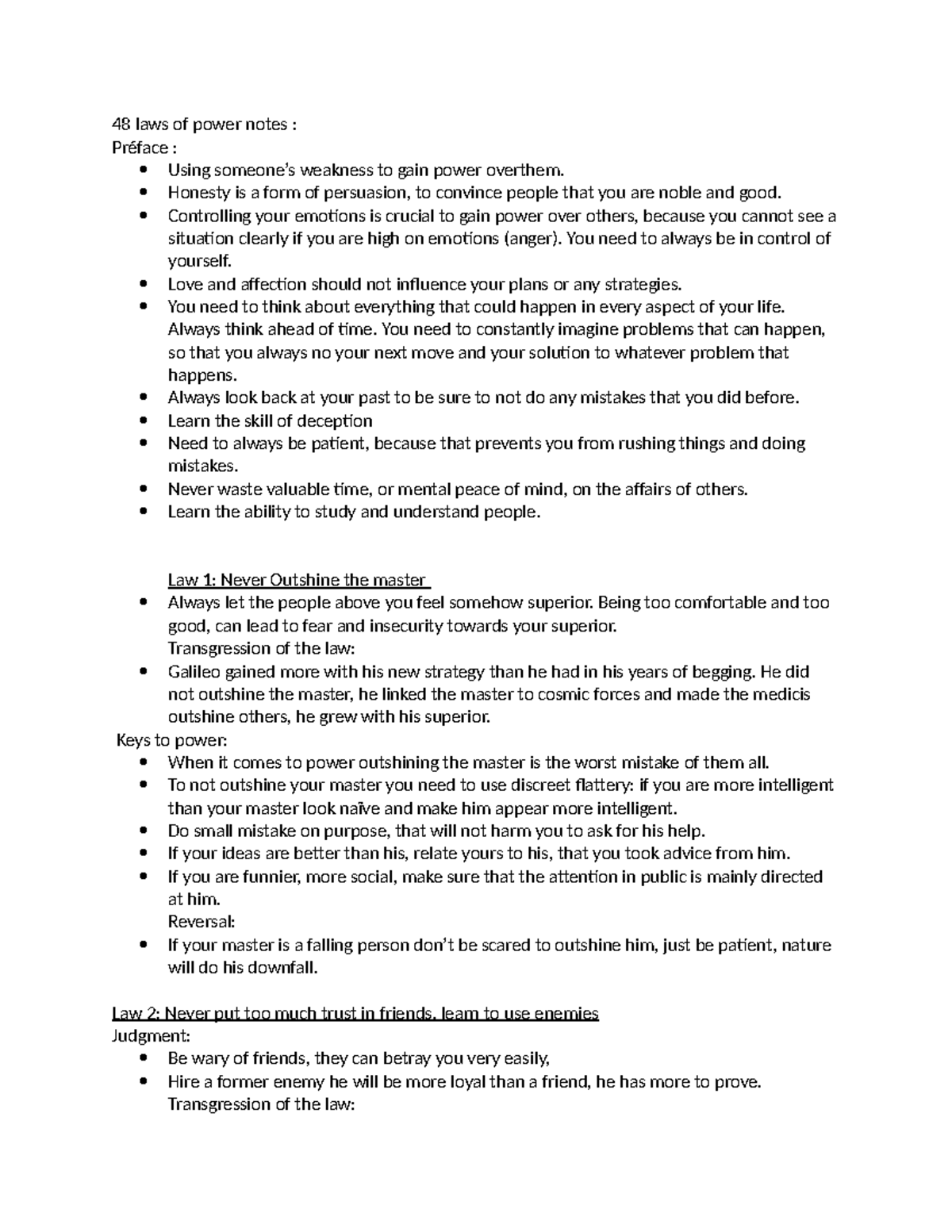 48 Laws of Power Notes: Strategies and Insights for Mastery - Studocu