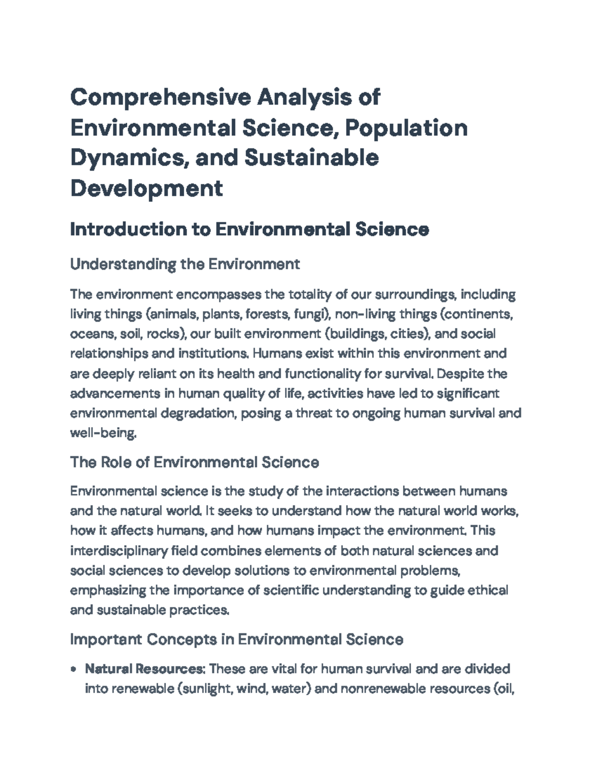 Comprehensive Overview of Environmental Science and Population Dynamics ...