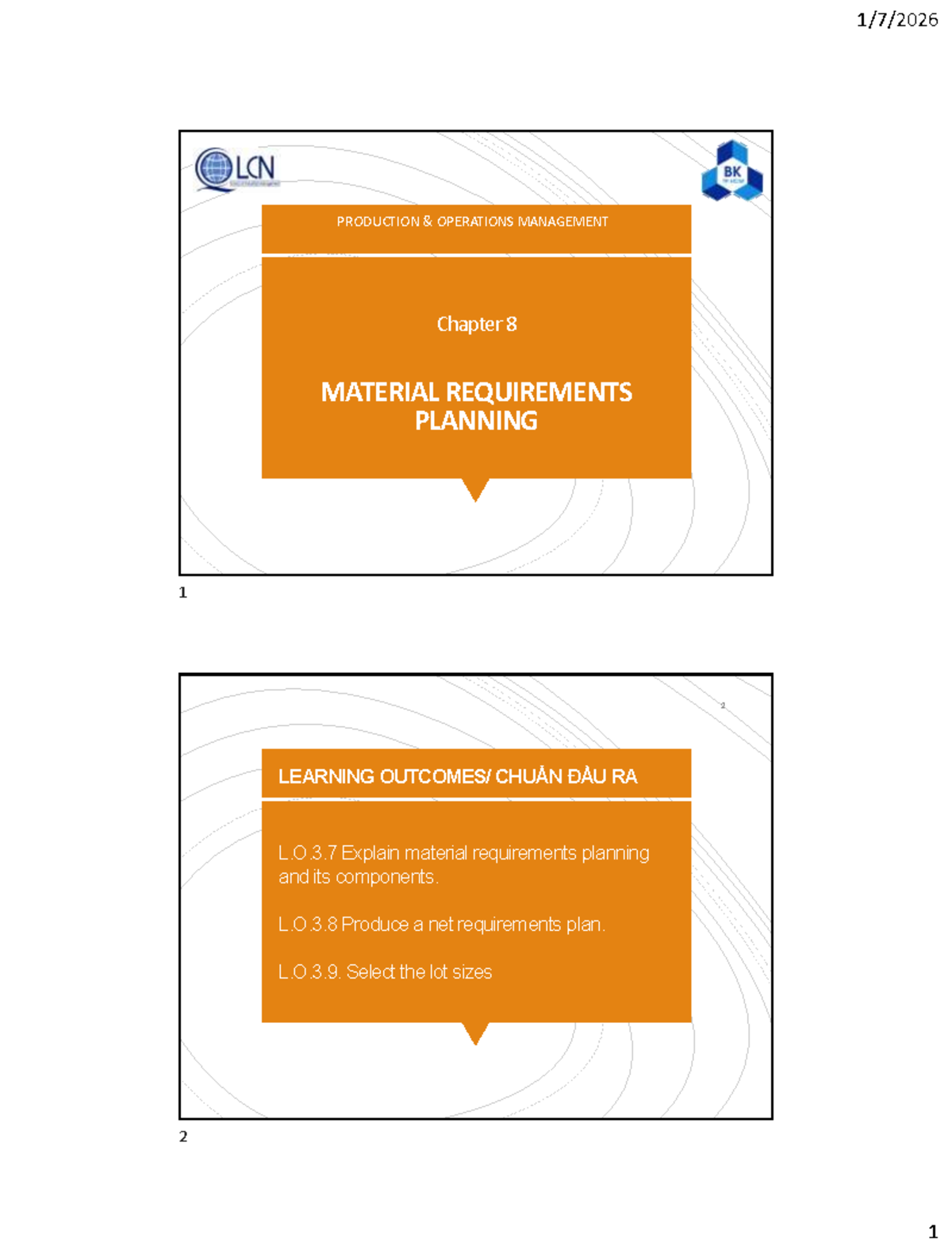 PRODUCTION OPERATIONS MANAGEMENT (POM) Chapter 8: Material Requirements ...