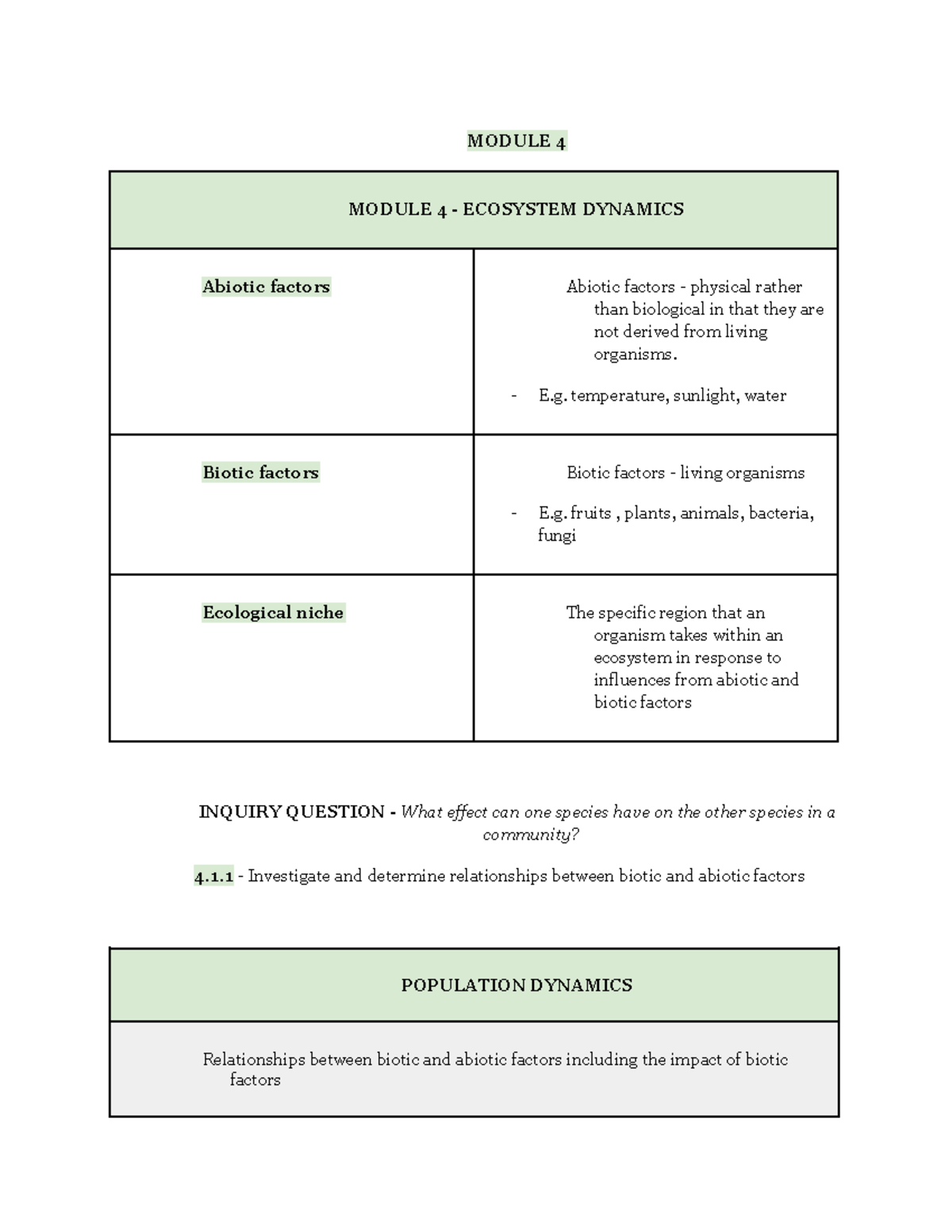 Prelim Preparation - Biology: Ecosystem Dynamics and Interactions - Studocu