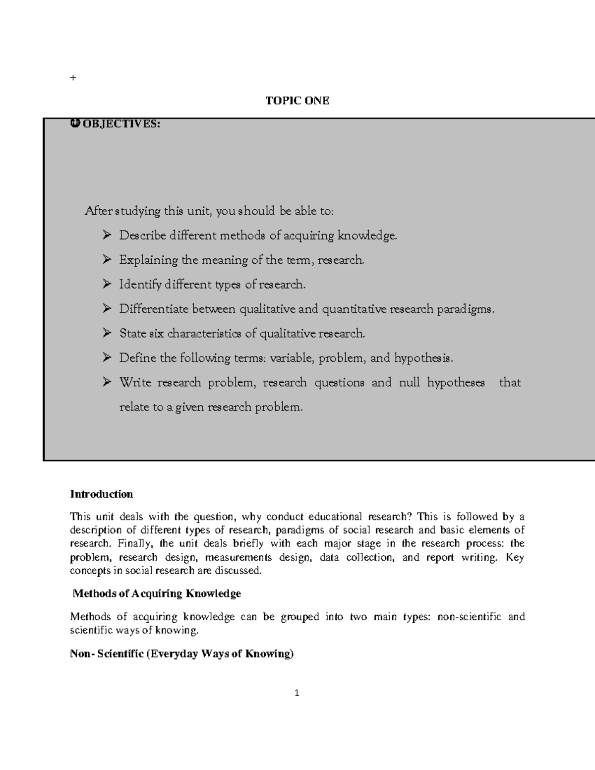 EBCU001 Research Methods: Understanding Knowledge Acquisition and ...