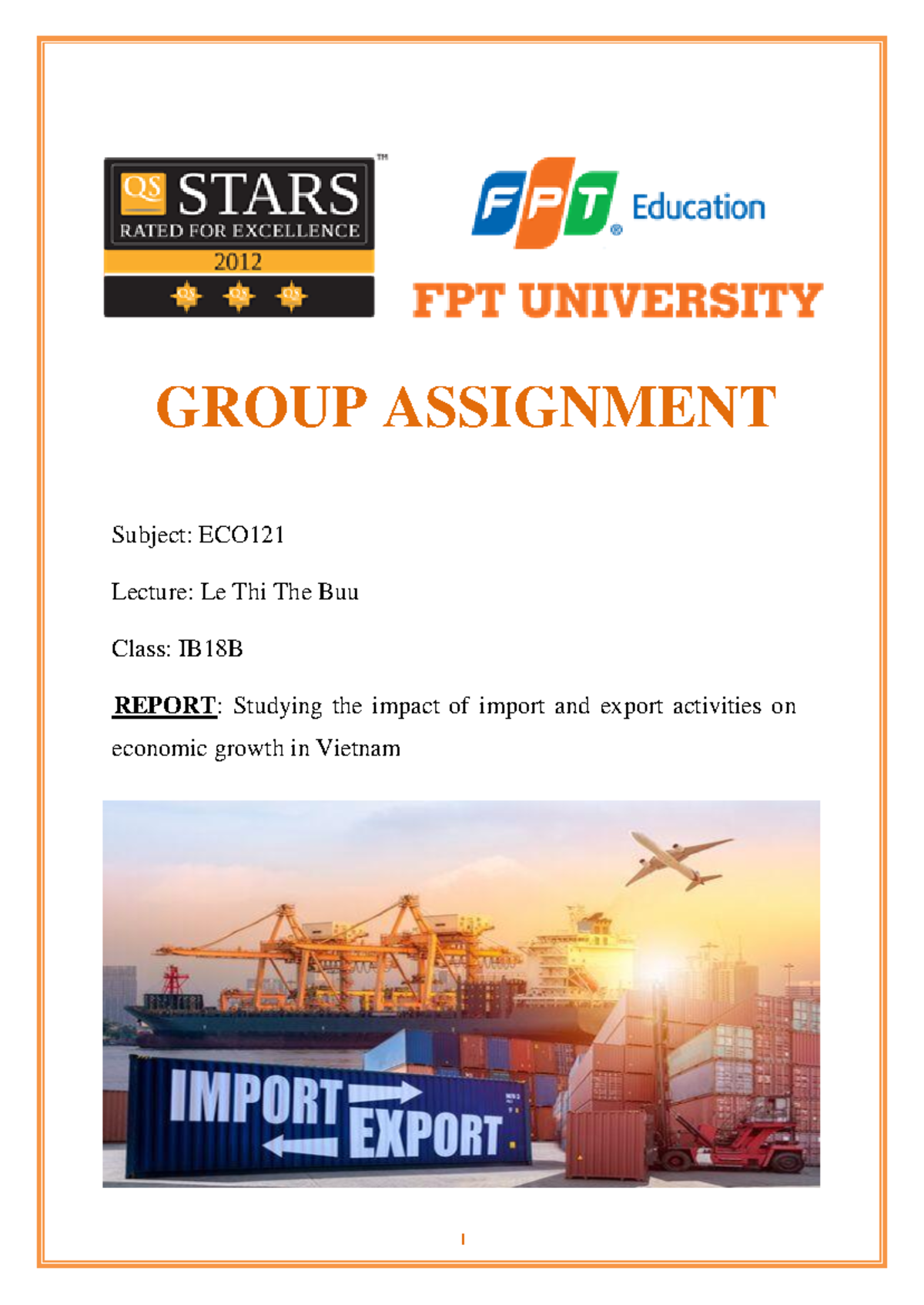 Group Assignment ECO121 IB18B Group 1 - GROUP ASSIGNMENT Subject: ECO ...