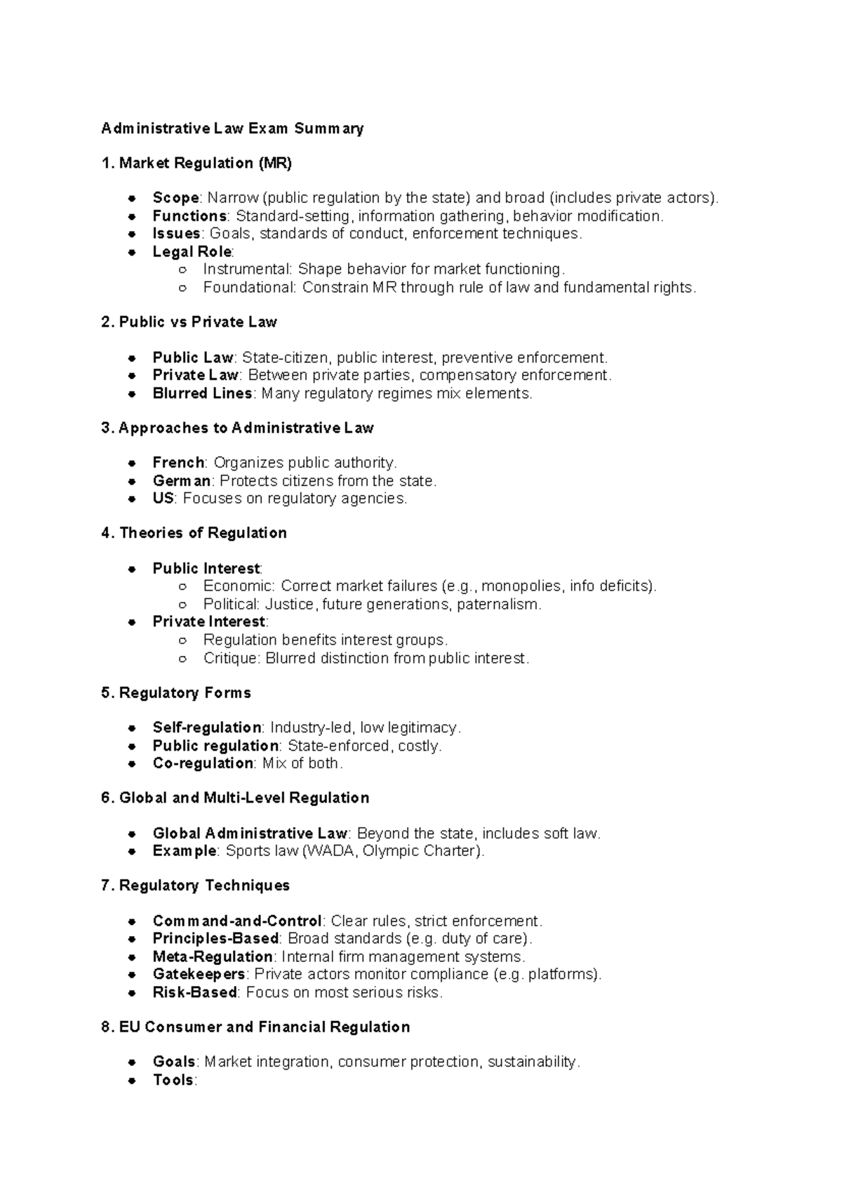 Admin Law Exam Summary: Key Concepts and Regulatory Approaches ...