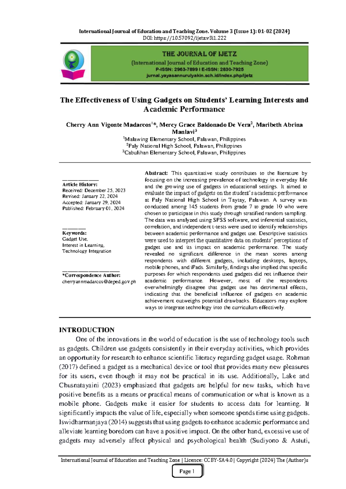 **EDU-301: The Impact of Gadget Use on Academic Performance & Interest ...