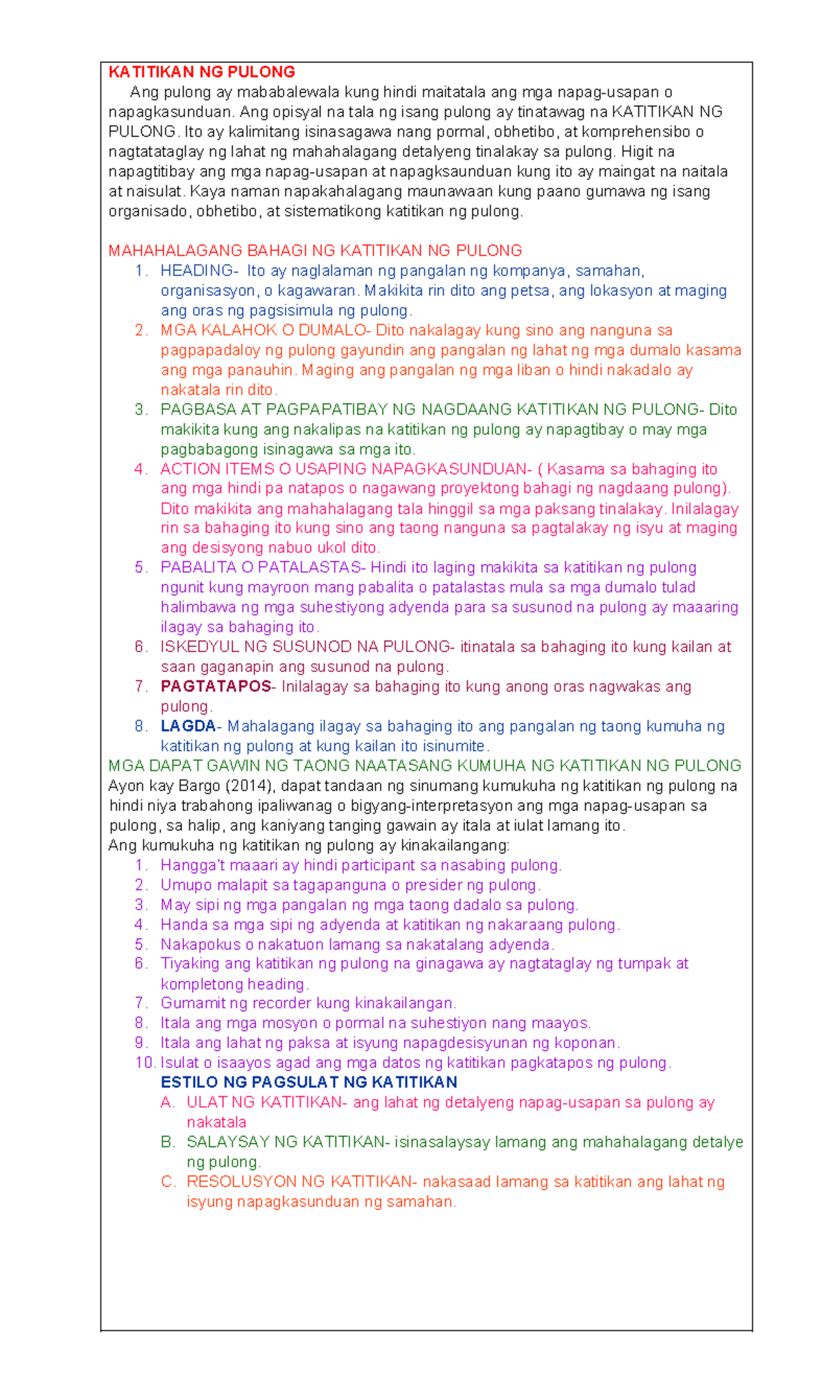 7 Katitikan ng Pulong: Paano Mag-record ng Epektibong Pulong - Studocu