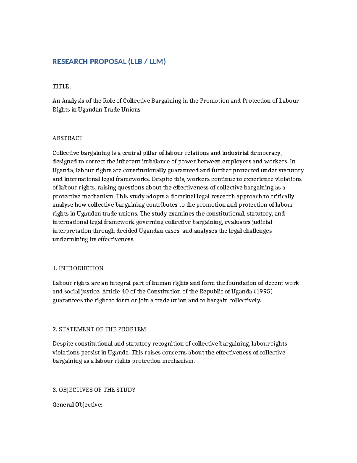 Collective Bargaining & Labour Rights in Uganda: A Research Proposal ...