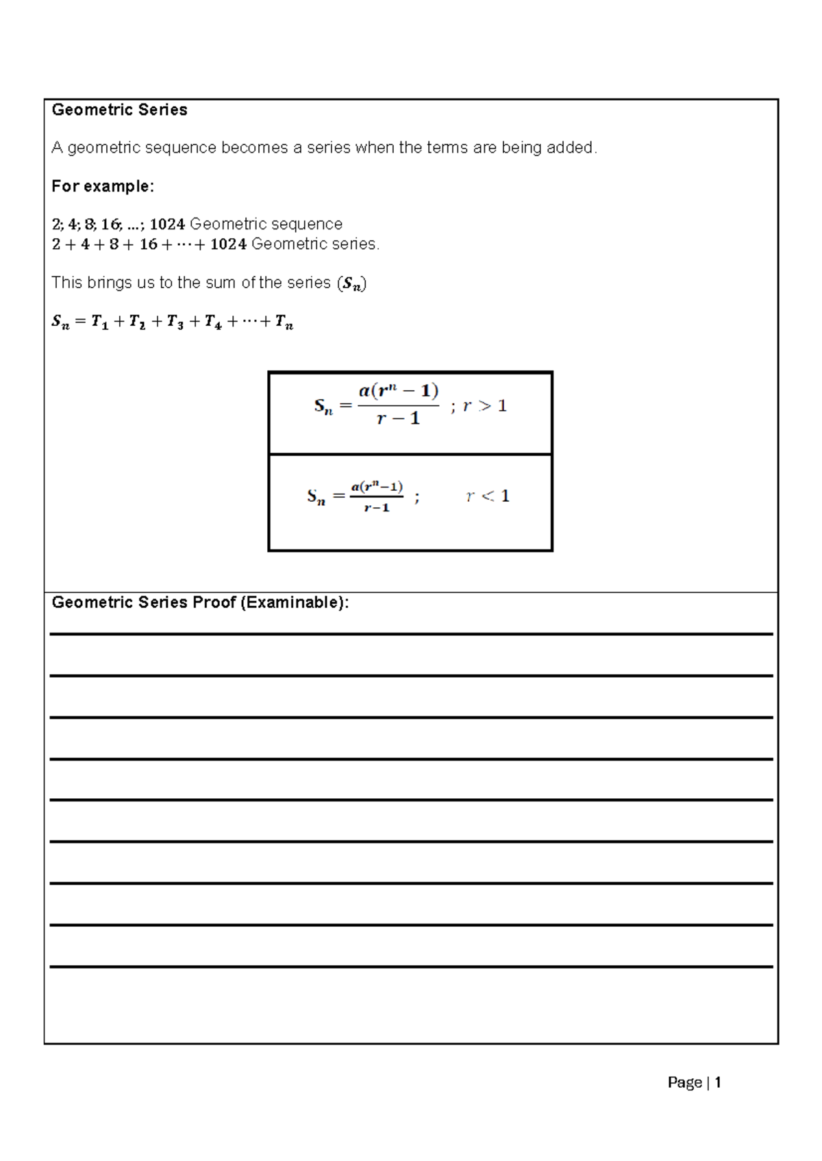 Geometric Series Questions: Understanding Sums and Proofs - Studocu