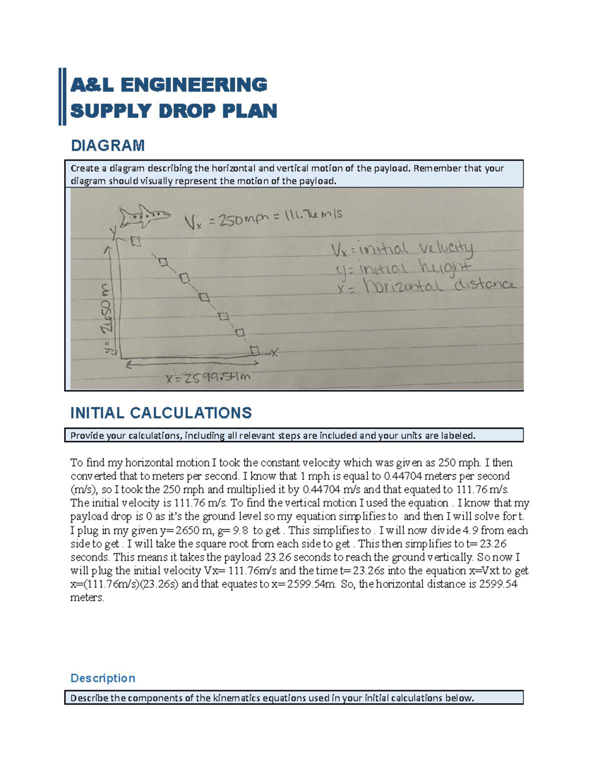 ENGR 201: Project One Supply Drop Analysis and Kinematics Calculations ...
