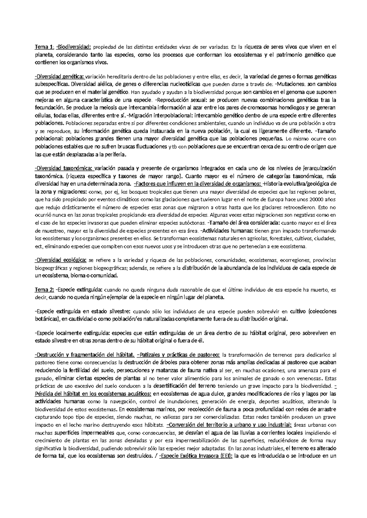 Resumen del Temario de Gestión y Conservación de Flora y Fauna (BIO 101 ...