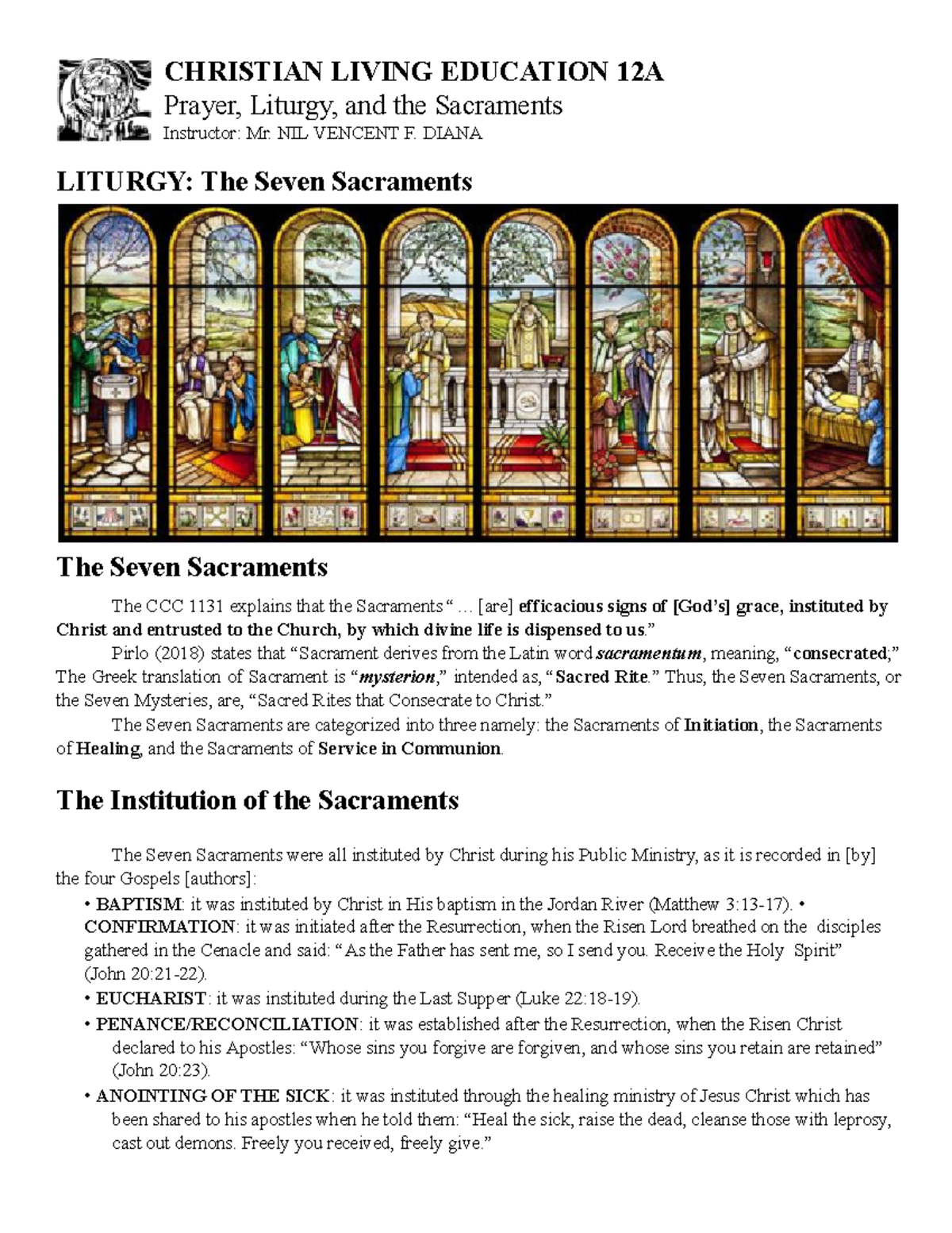 The Seven Sacraments: Insights for Christian Living Ed 12A - Studocu