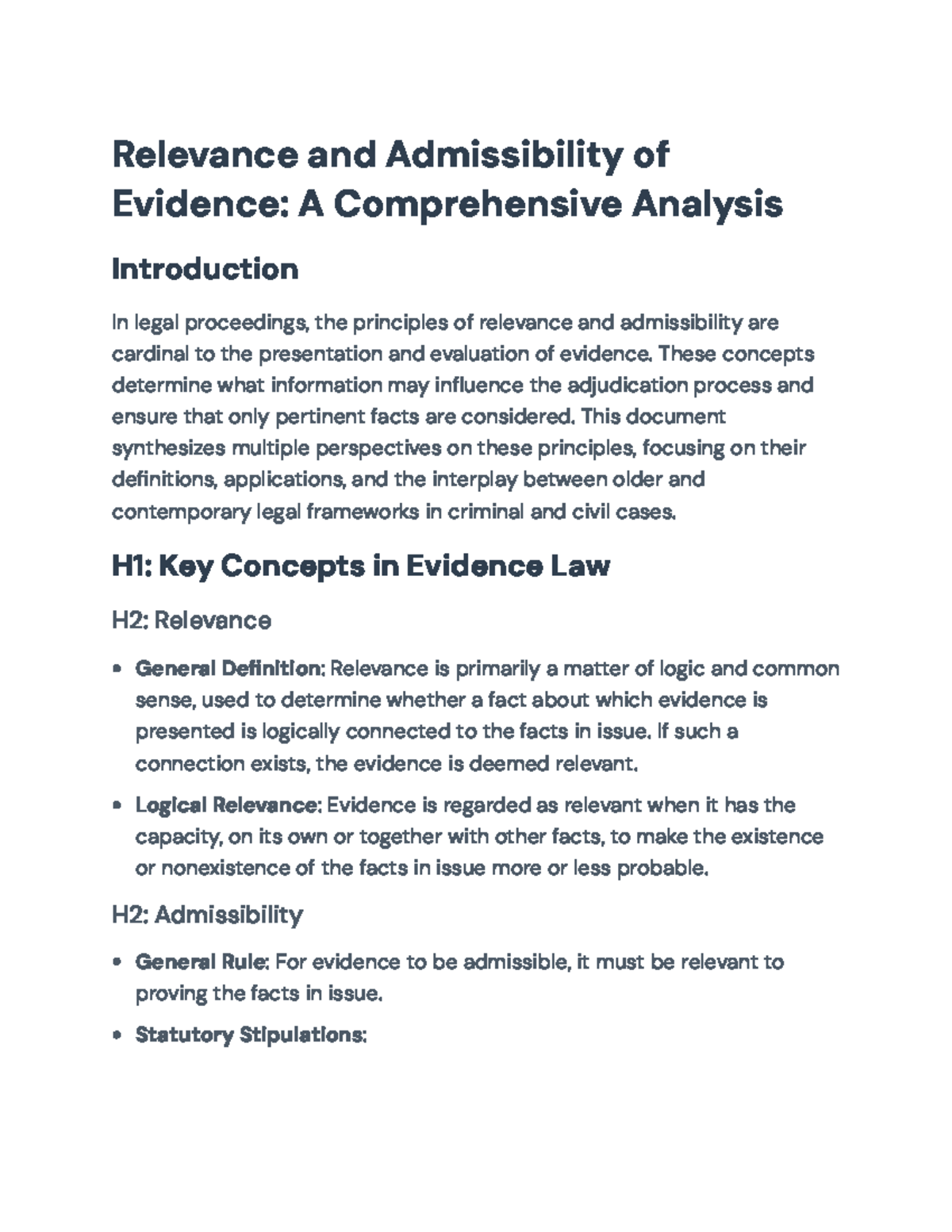 Legal Framework Analysis: Relevance & Admissibility of Evidence - Studocu