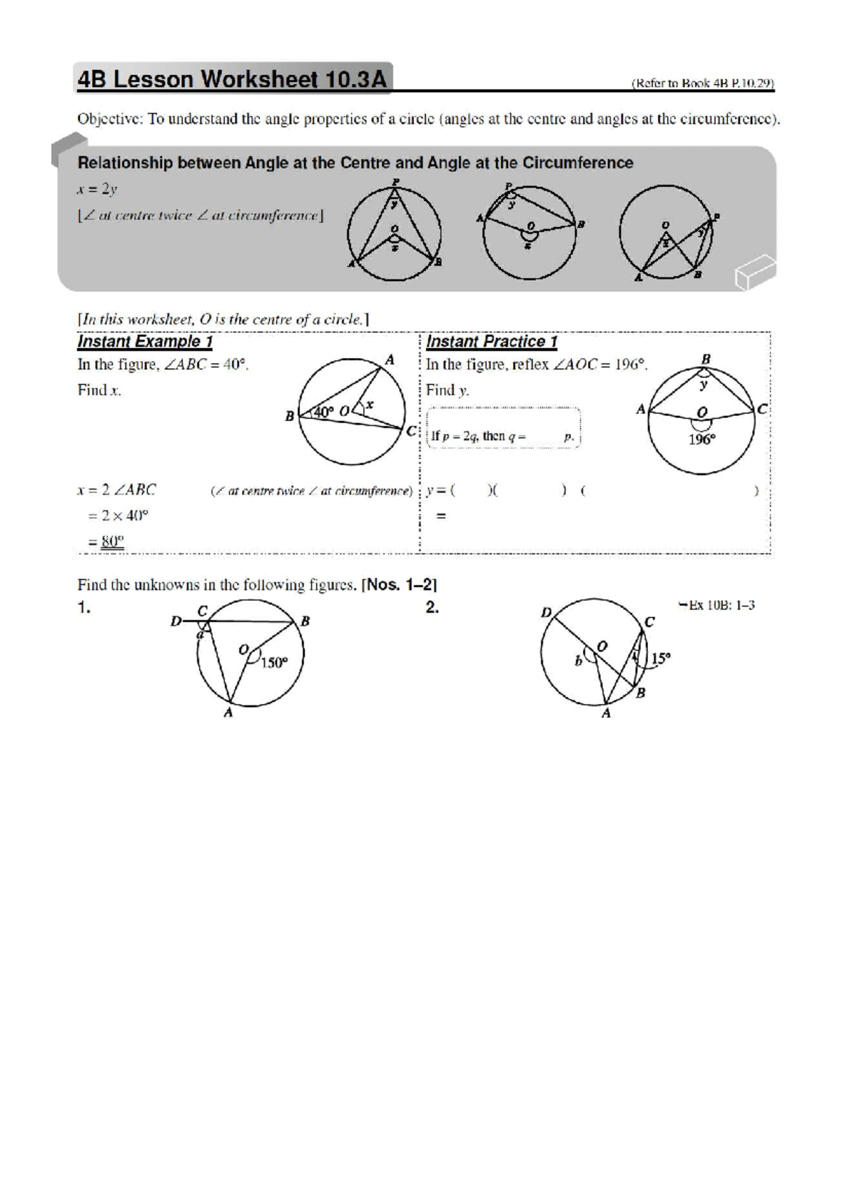 4B Lesson Worksheet 10.3A: Angle Properties of Circles - Studocu