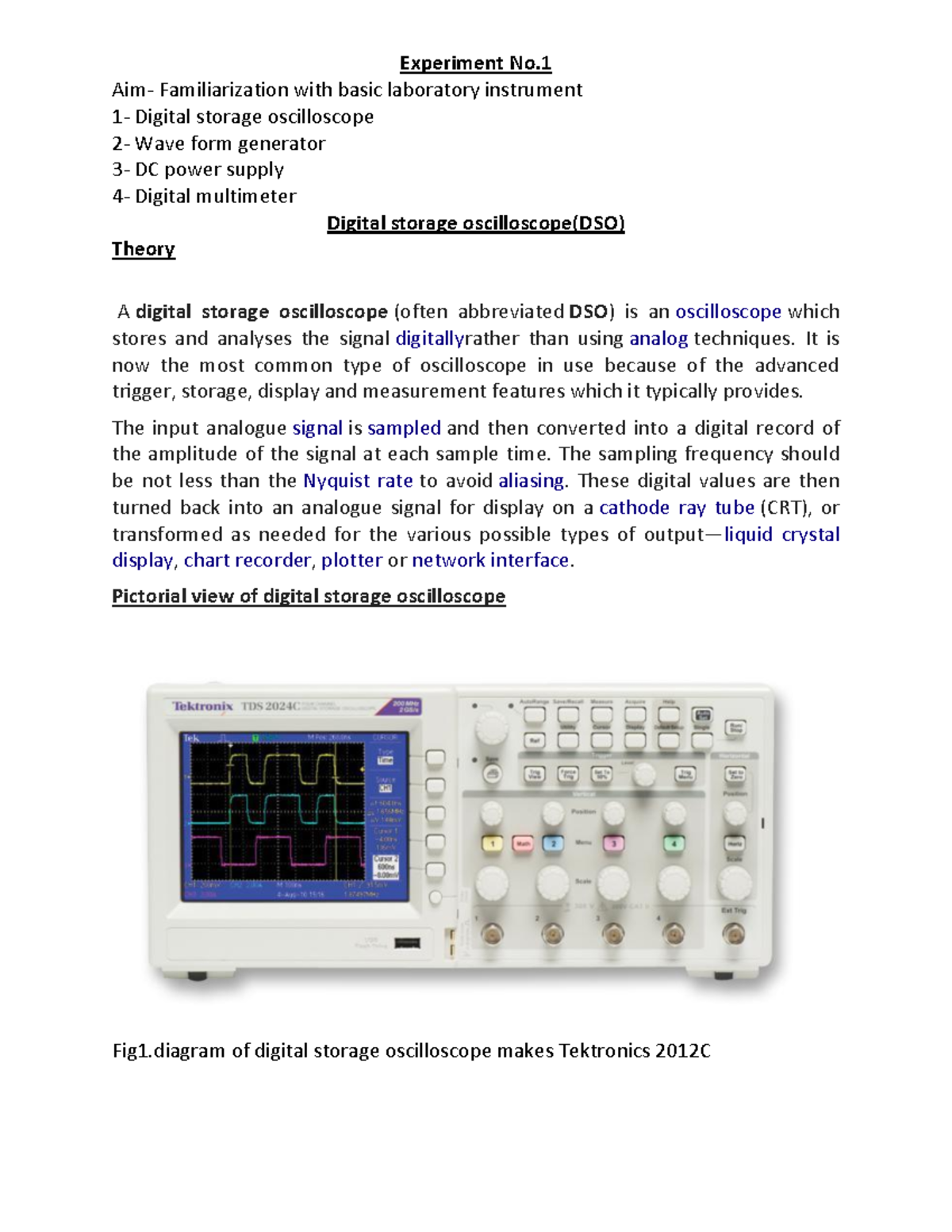 AE 101 Experiment 1 Lab Manual: Familiarization with Lab Instruments ...