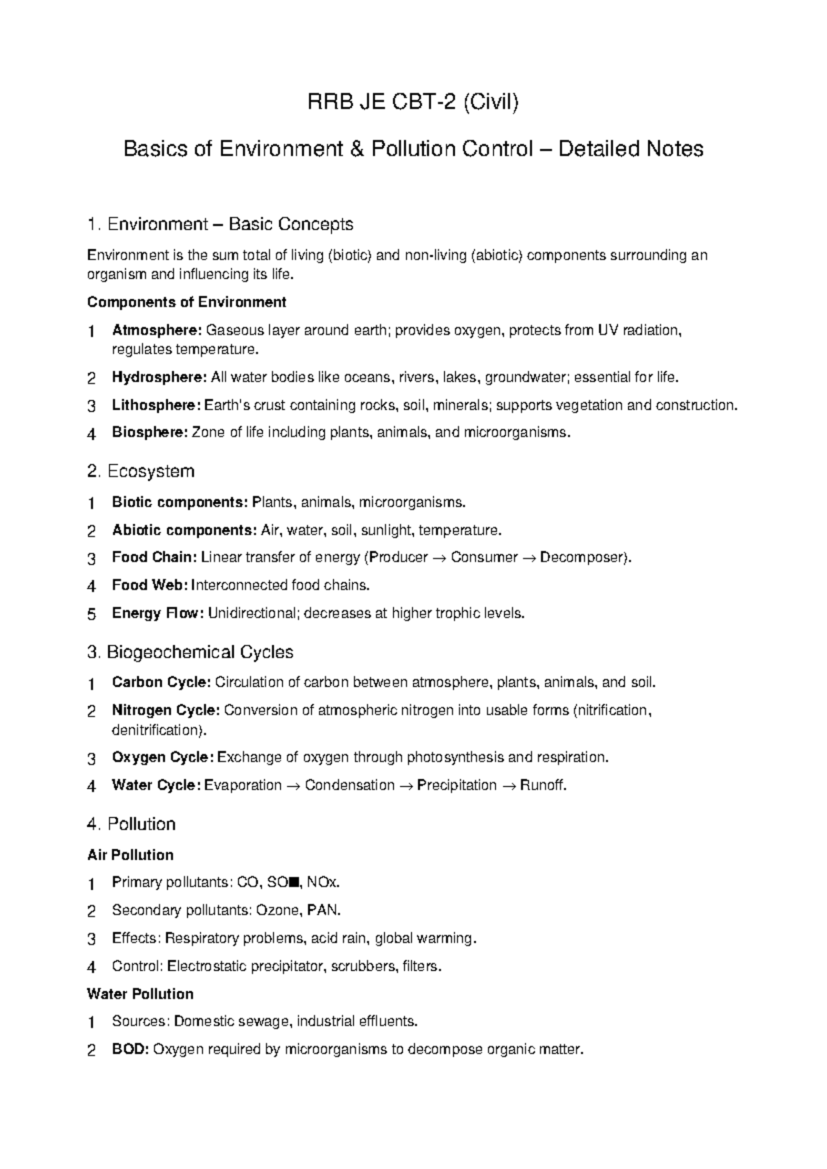 RRB JE (Civil) CBT2 Environment Pollution Control Notes - Studocu