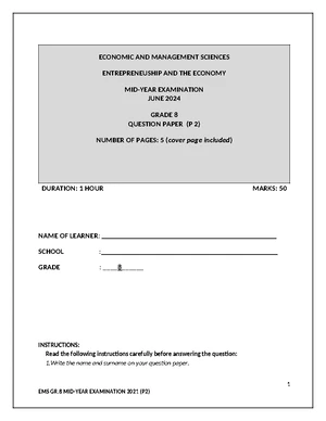 EMS GRADE 8 TERM 4 FINAL EXAMINATION QUESTION PAPER NOV 2023 P2 - Studocu