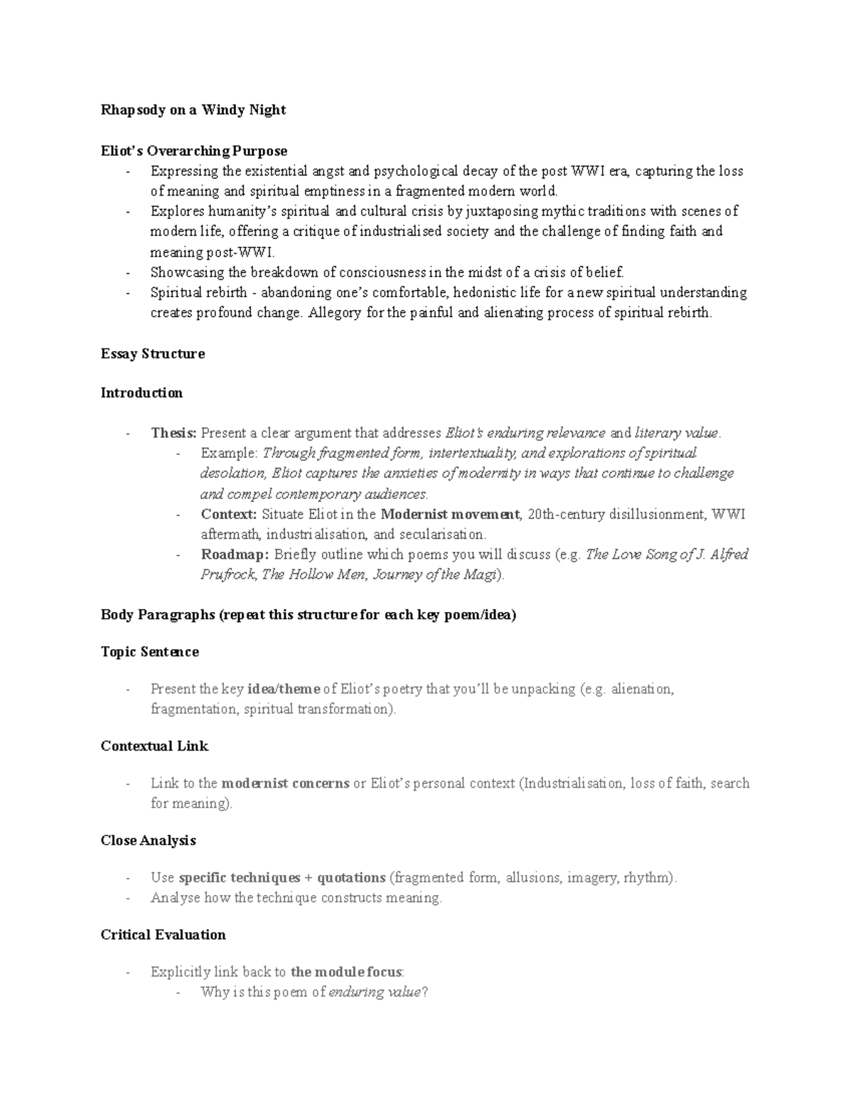 Rhapsody on a Windy Night: Analyzing Modernist Themes in Eliot's Poetry ...