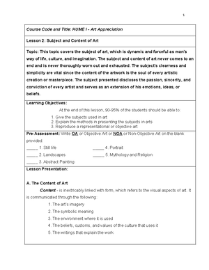 M4-art-app - LECTURE - Course Code and Title: HUME I - Art Appreciation ...