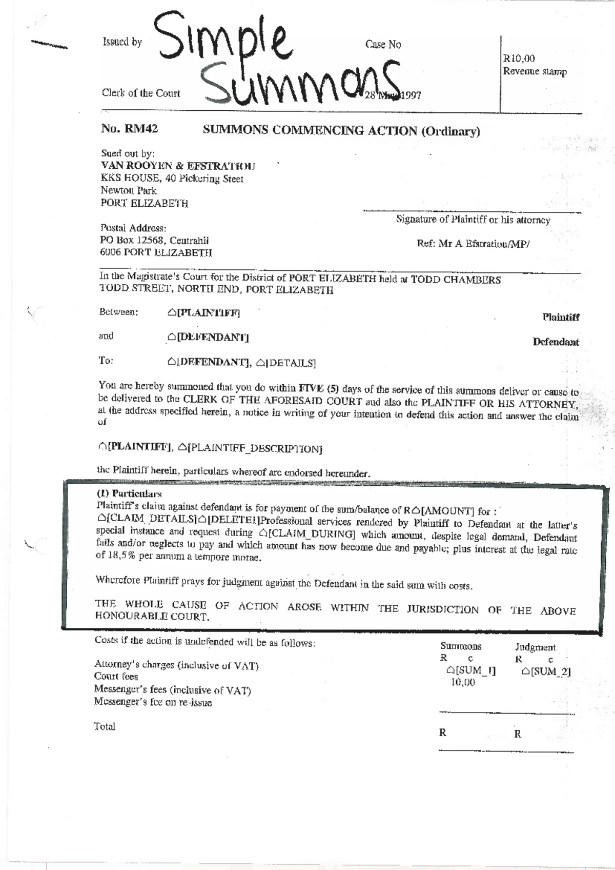 Actions: Summons and Particulars of Claim Overview - Studocu