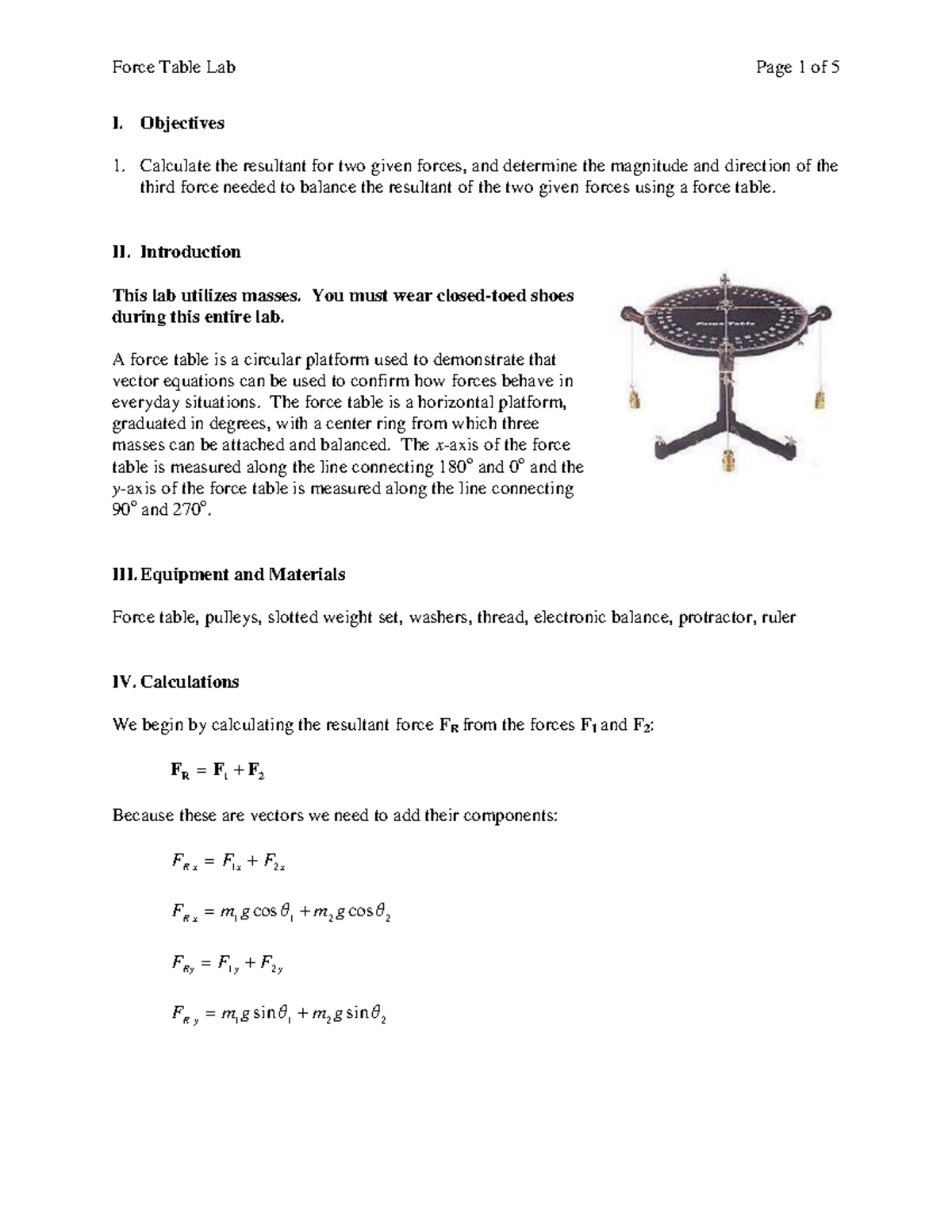 Force Table Lab (PHYS 101) - Resultant Forces and Balancing Techniques - Studocu