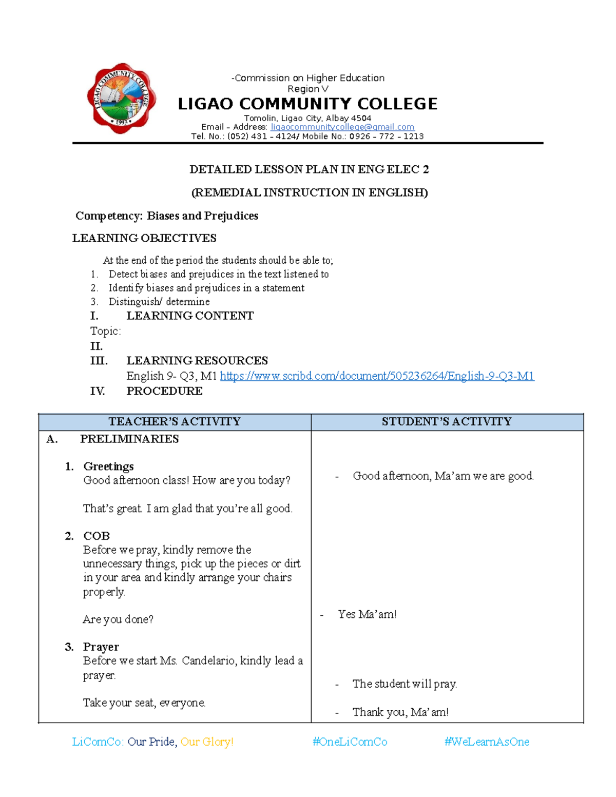 DLP.Biases and Prejudices -Commission on Higher Education Region V LIGAO COMMUNITY COLLEGE ...