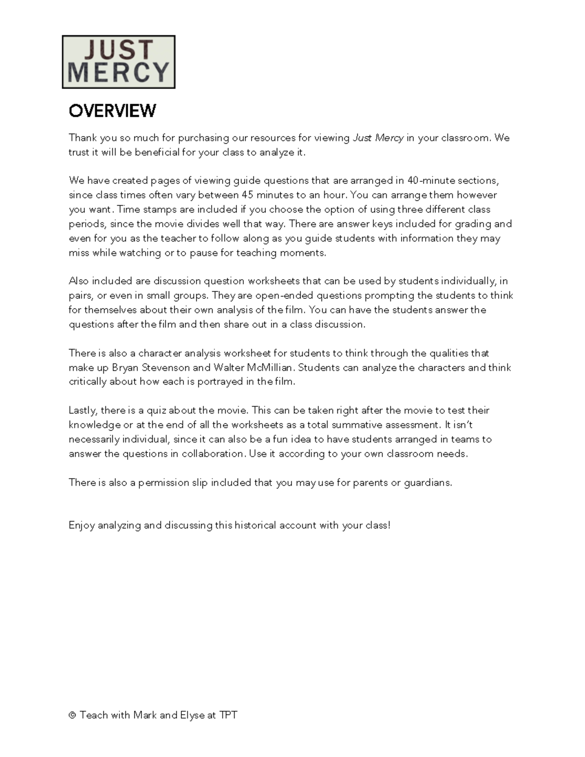 Just Mercy (EDU 101): Comprehensive Viewing Guide & Quiz Resources ...