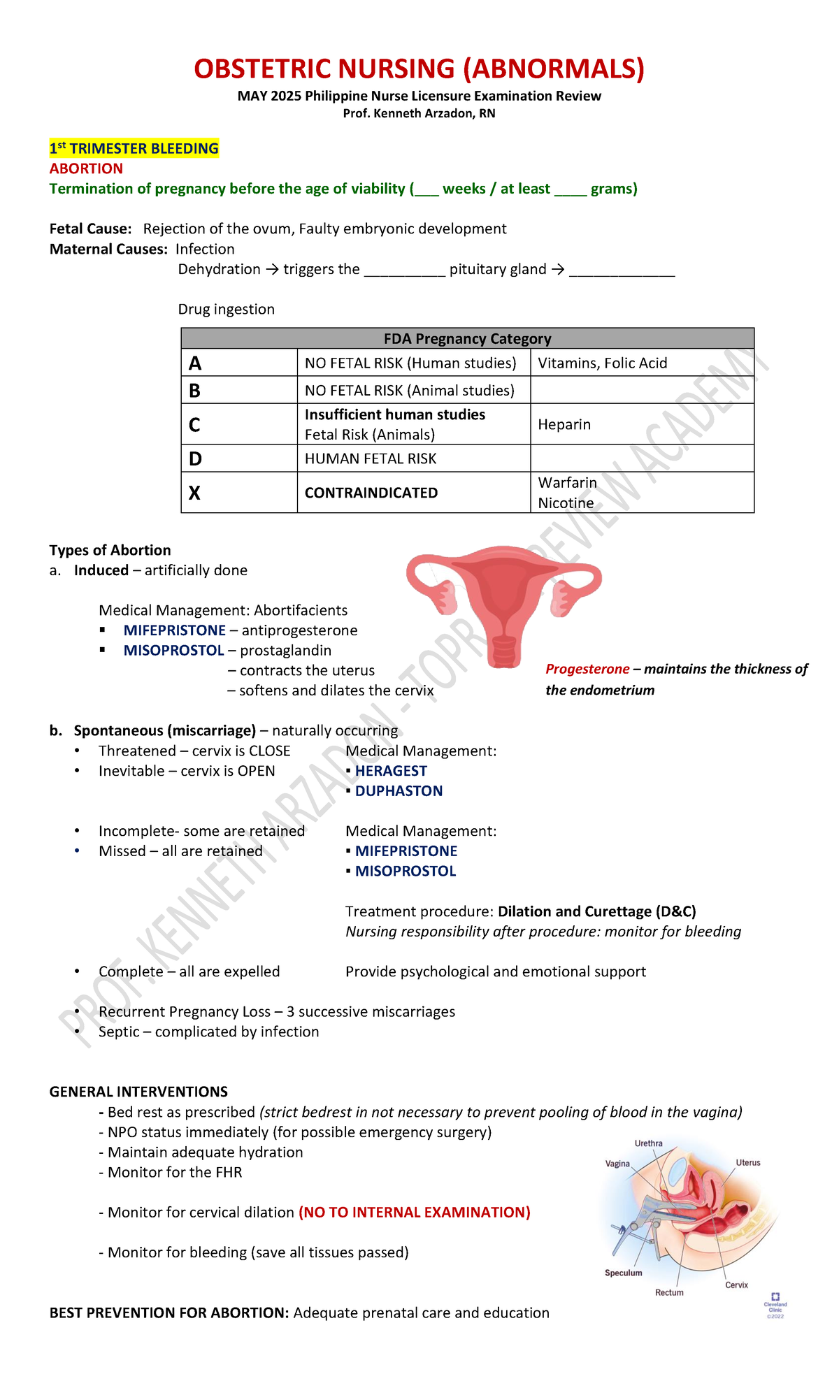 Obstetric Nursing Review: Abnormal Situations for Licensure Exam - Studocu