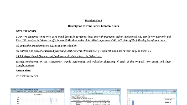 Problem Set 1: Time Series Economic Data Analysis MEDEG - Studocu