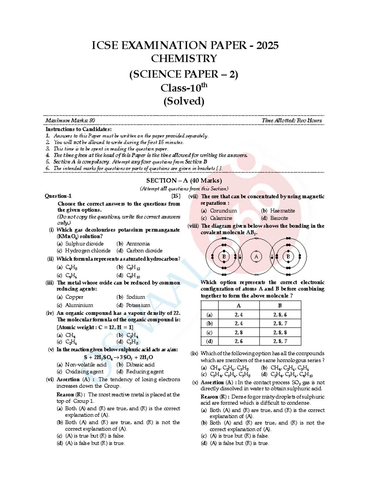 ICSE 2025 Chemistry Solved Examination Paper (Science Paper 2) - Studocu