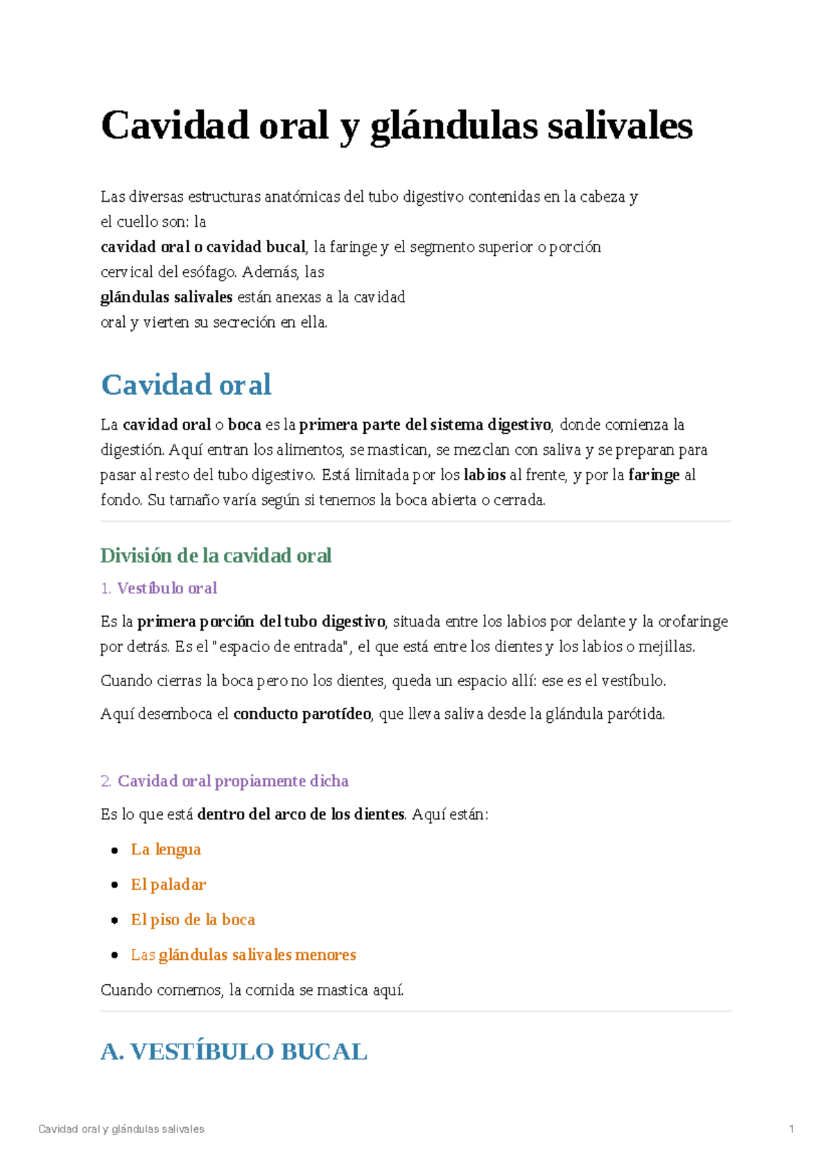 CAVIDAD ORAL Y GLÁNDULAS SALIVALES: ANATOMÍA Y FUNCIONES CLAVE - Studocu
