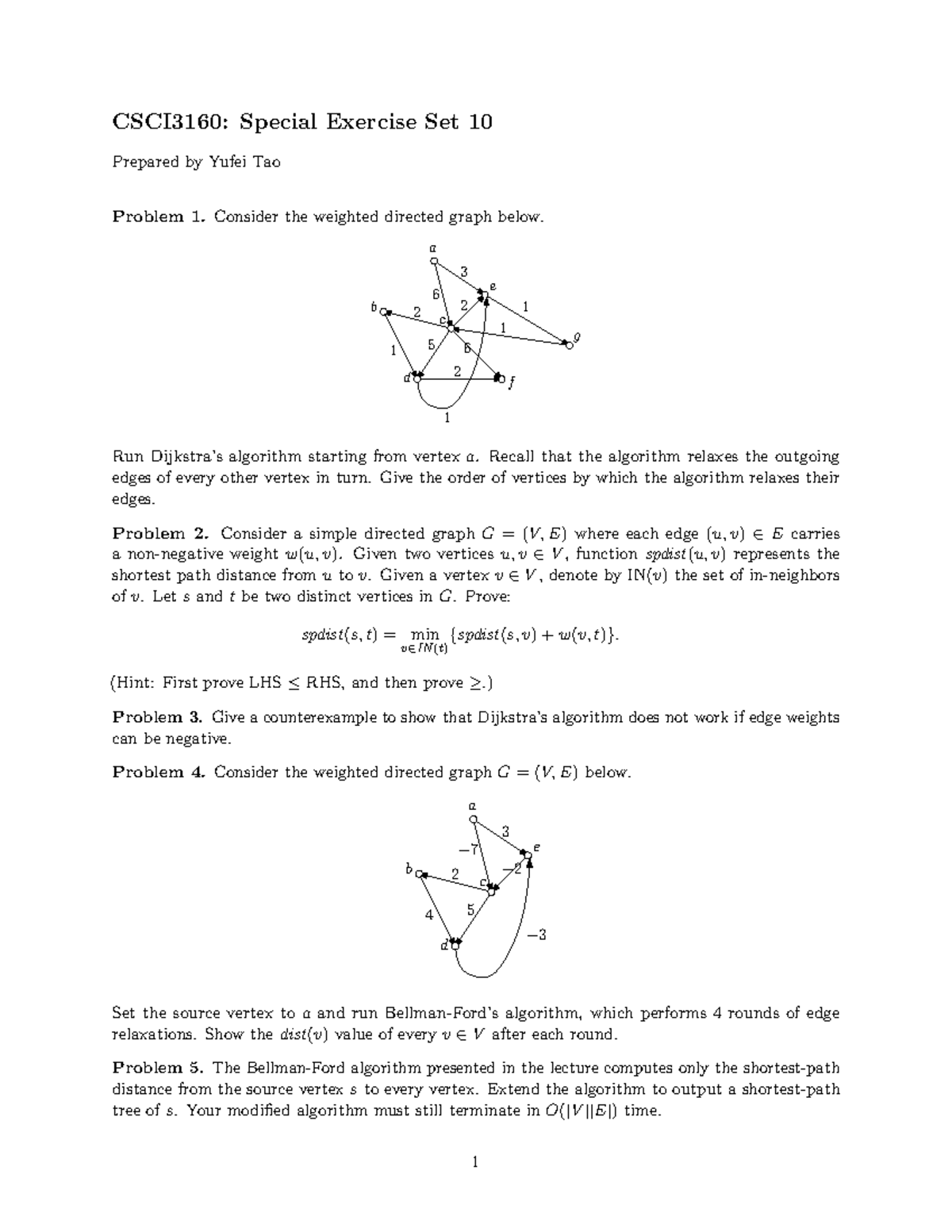 CSCI3160 Final Exercise Set 10: Advanced Graph Algorithms - Studocu