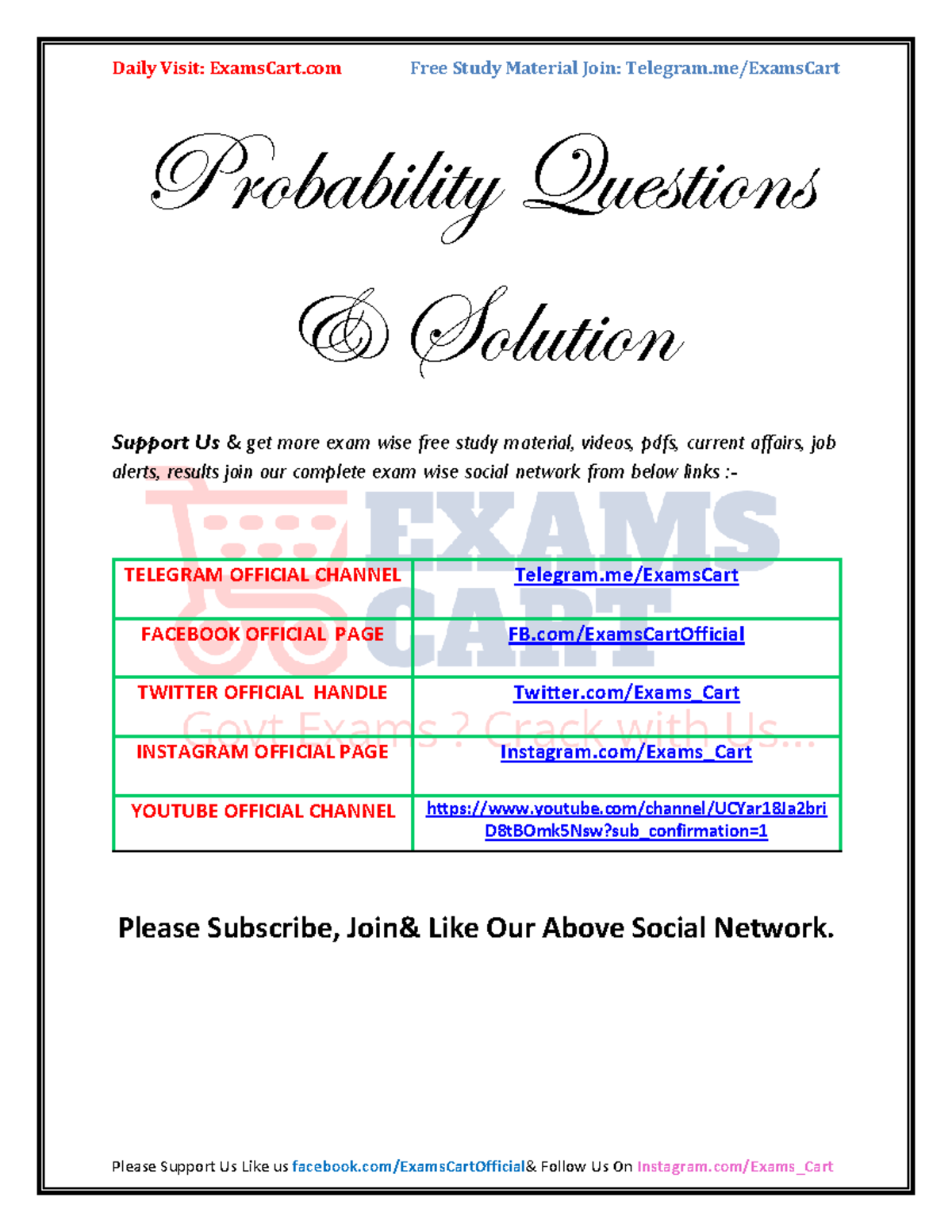 Probability Short Tricks Question Answers Pdf By Exams Cart ...