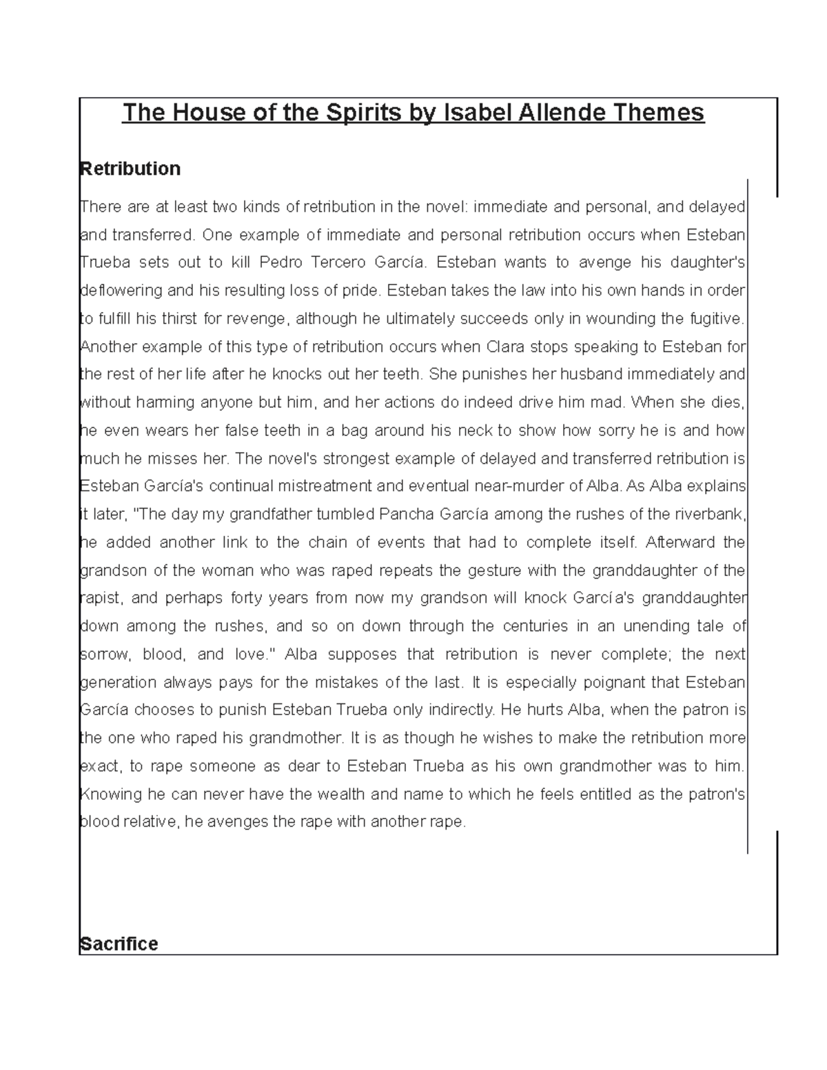 The House of the Spirits by Isabel Allende Themes - One example of ...