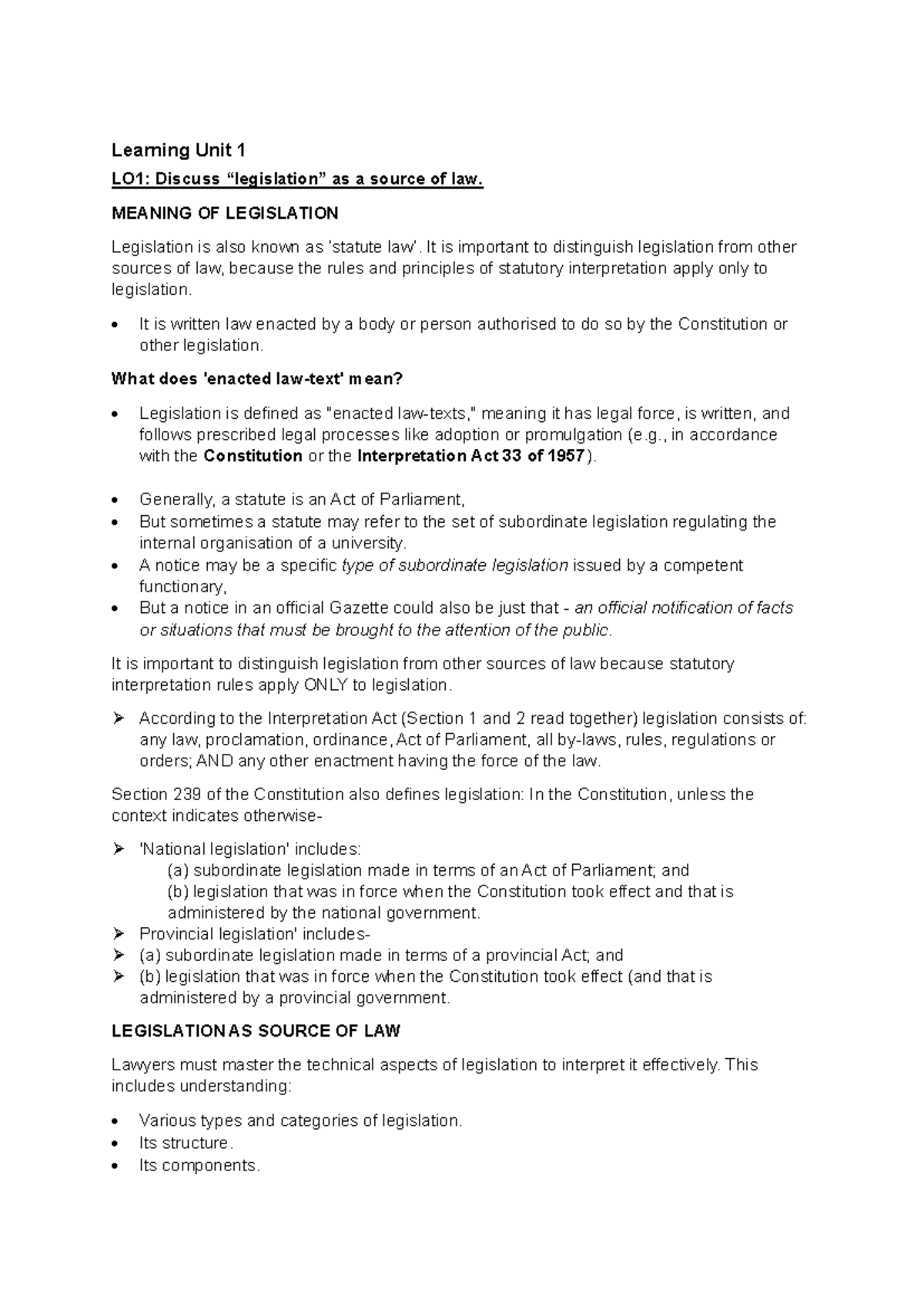 Legal Interpretation: Understanding Legislation (Units 1 & 2) - Studocu
