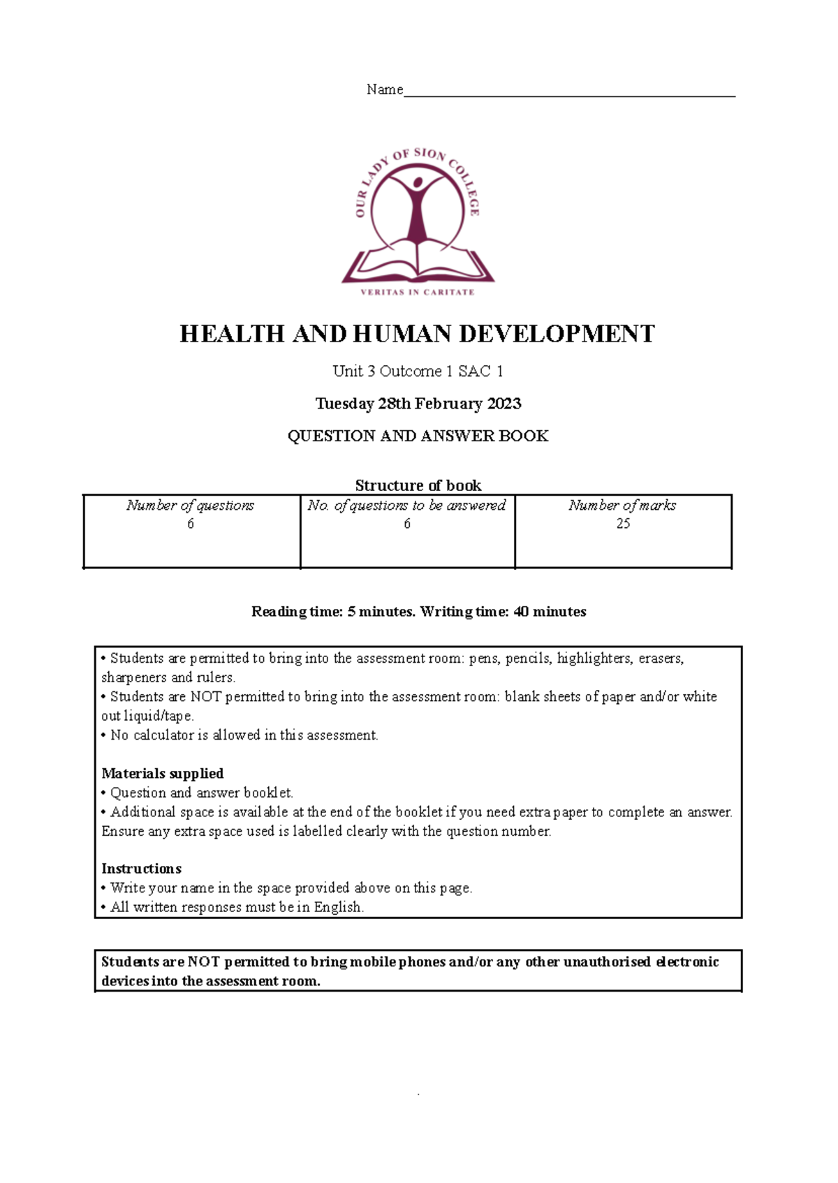 HEALTH AND HUMAN DEVELOPMENT Unit 3 Outcome 1 SAC 1 Q&A Booklet - Studocu