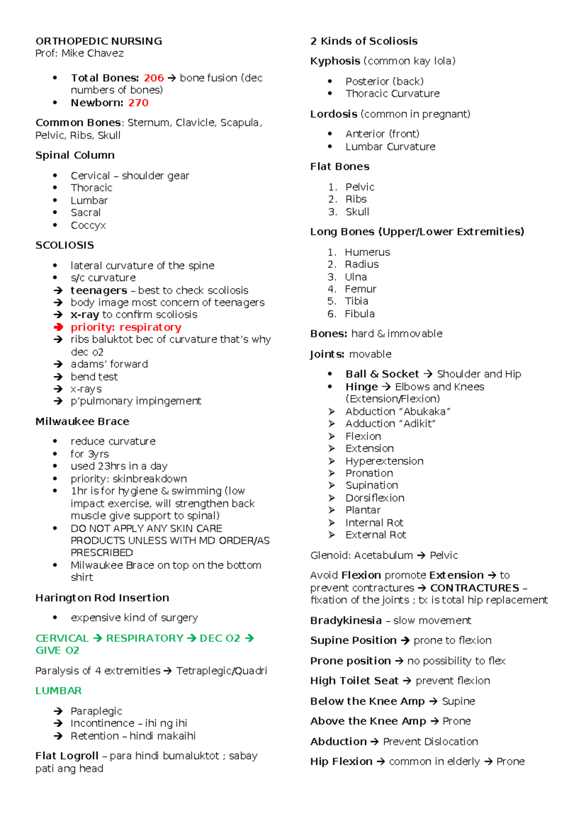Orthopedic Nursing Notes: Key Concepts & Management Strategies - Studocu