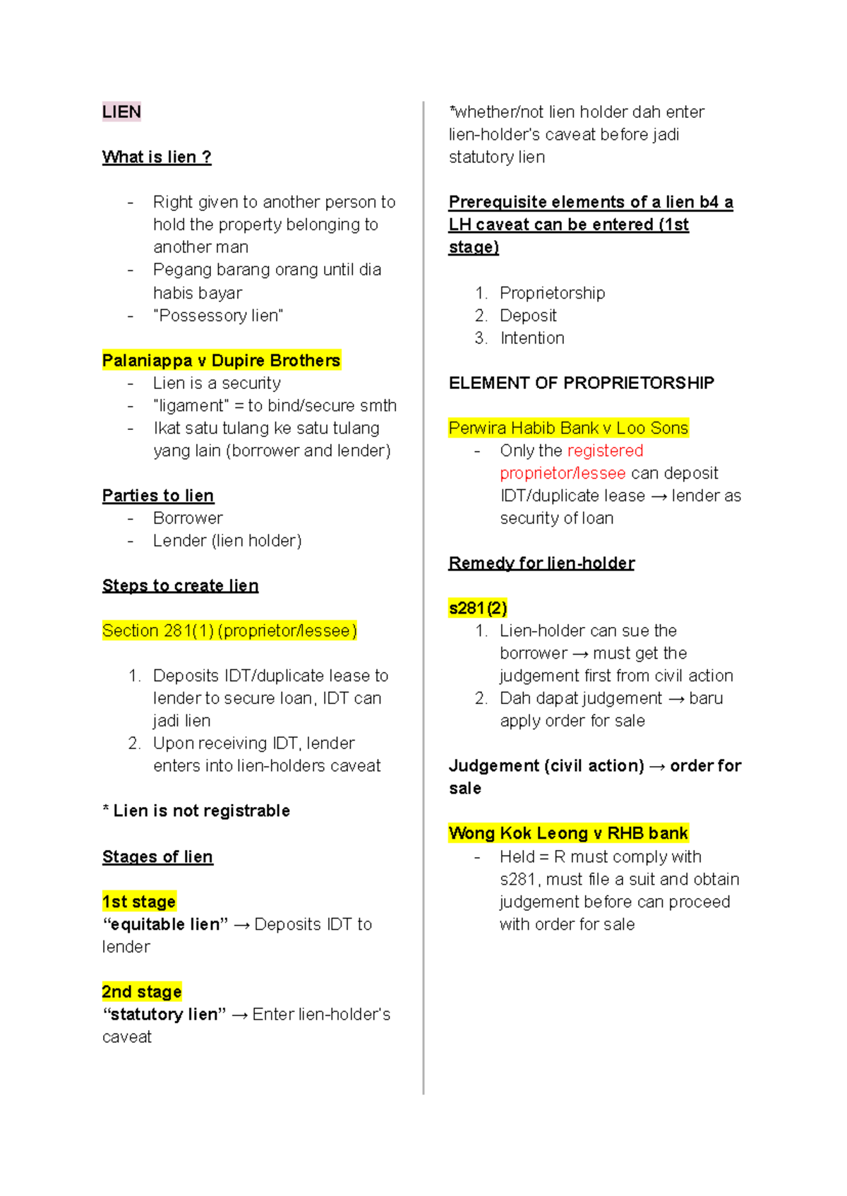 LECTURE NOTES ON LIEN (LAW 101) - Understanding Rights and Remedies ...