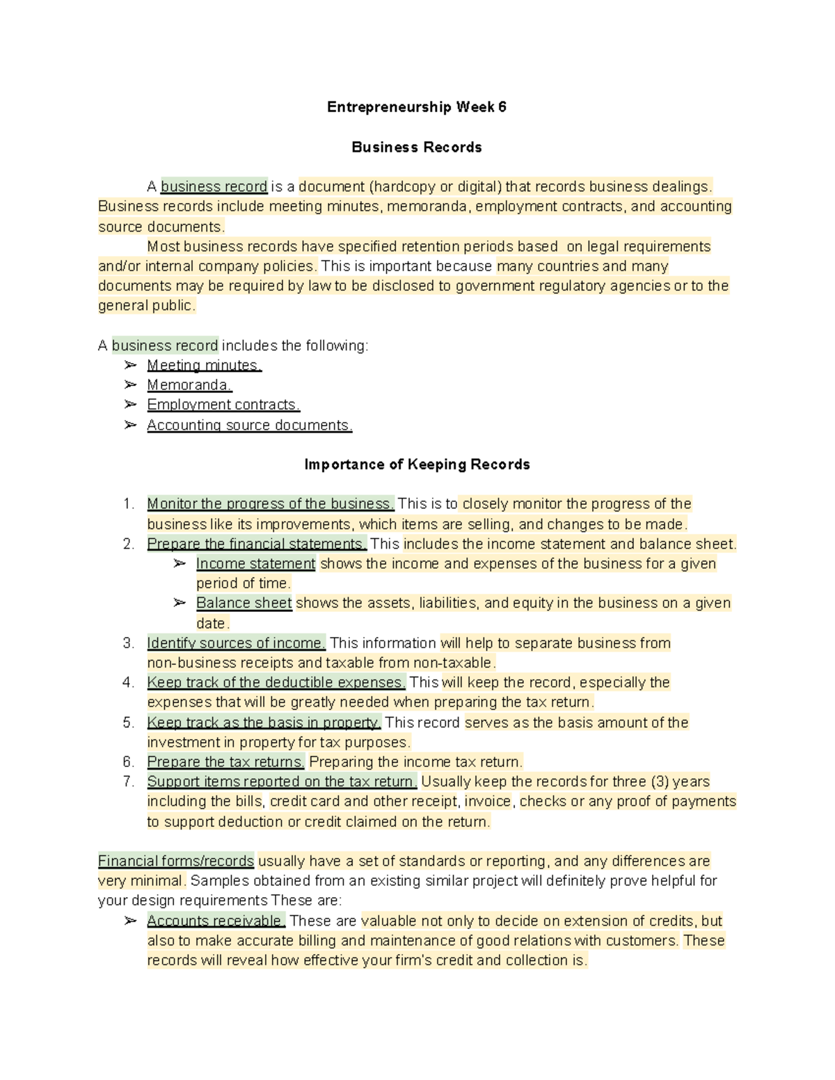Entrepreneurship Week 6: Importance of Business Records & Bookkeeping ...