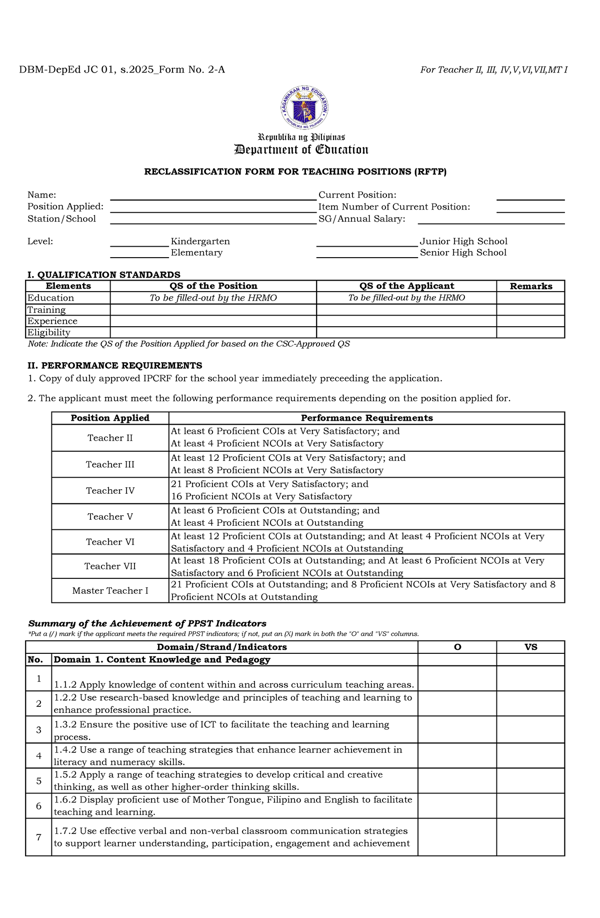 JC 01, s.2025 Reclassification Form for Teacher Positions - Studocu